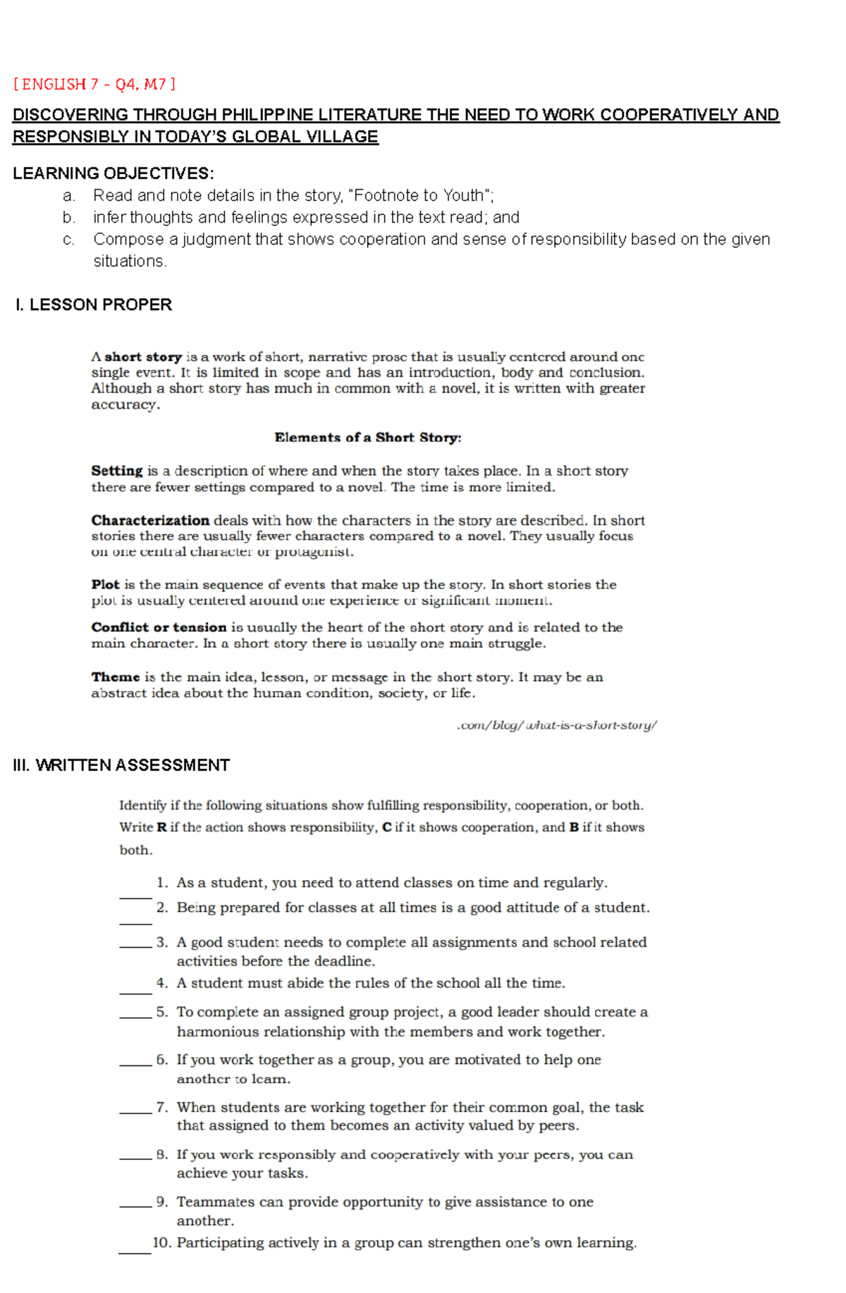 English 7 - Q4, M7 - enjoy the notes! :) - Language course - [ ENGLISH ...