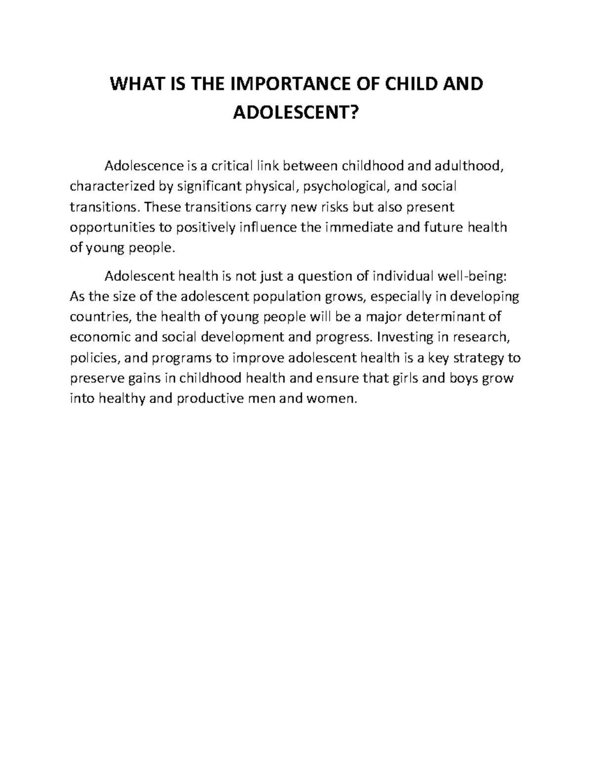 WHAT IS THE Importance OF Child AND Adolescent - WHAT IS THE IMPORTANCE ...