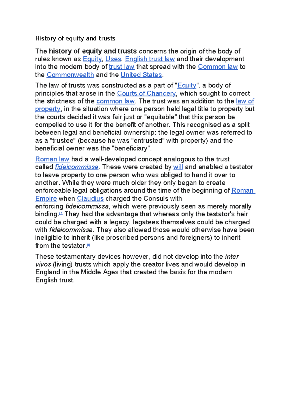 History of equity and trusts - The law of trusts was constructed as a ...