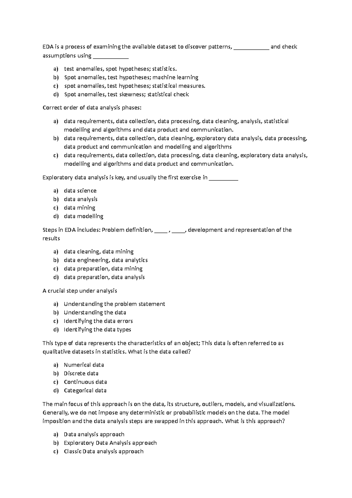 Unit-1 MCQ - sem 3 - EDA is a process of examining the available ...