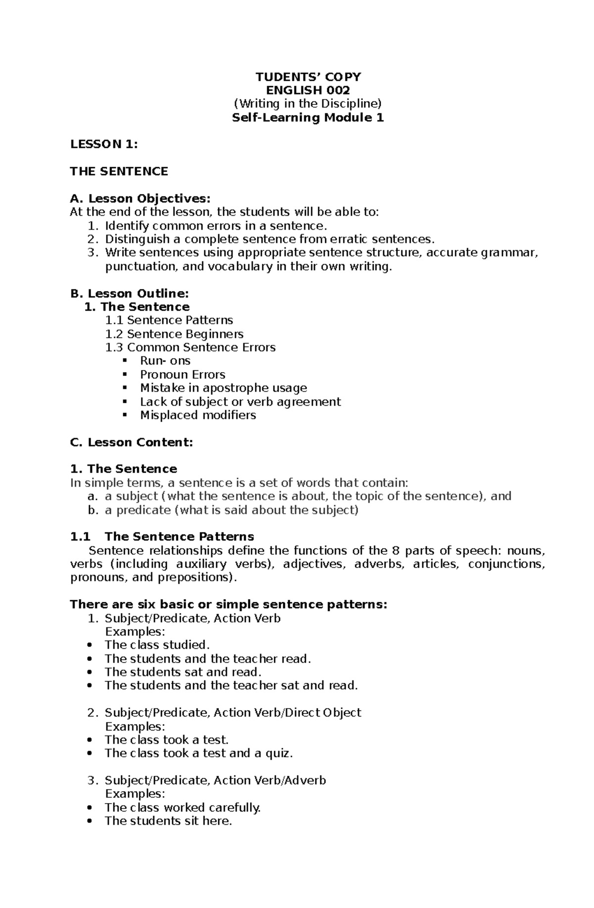 English writing - TUDENTS’ COPY ENGLISH 002 (Writing in the Discipline ...
