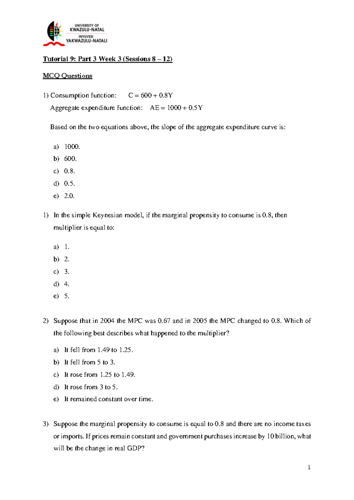 Tutorial 9 - very helpful - Tutorial 9 : Part 3 Week 3 (Sessions 8 – 12 ...