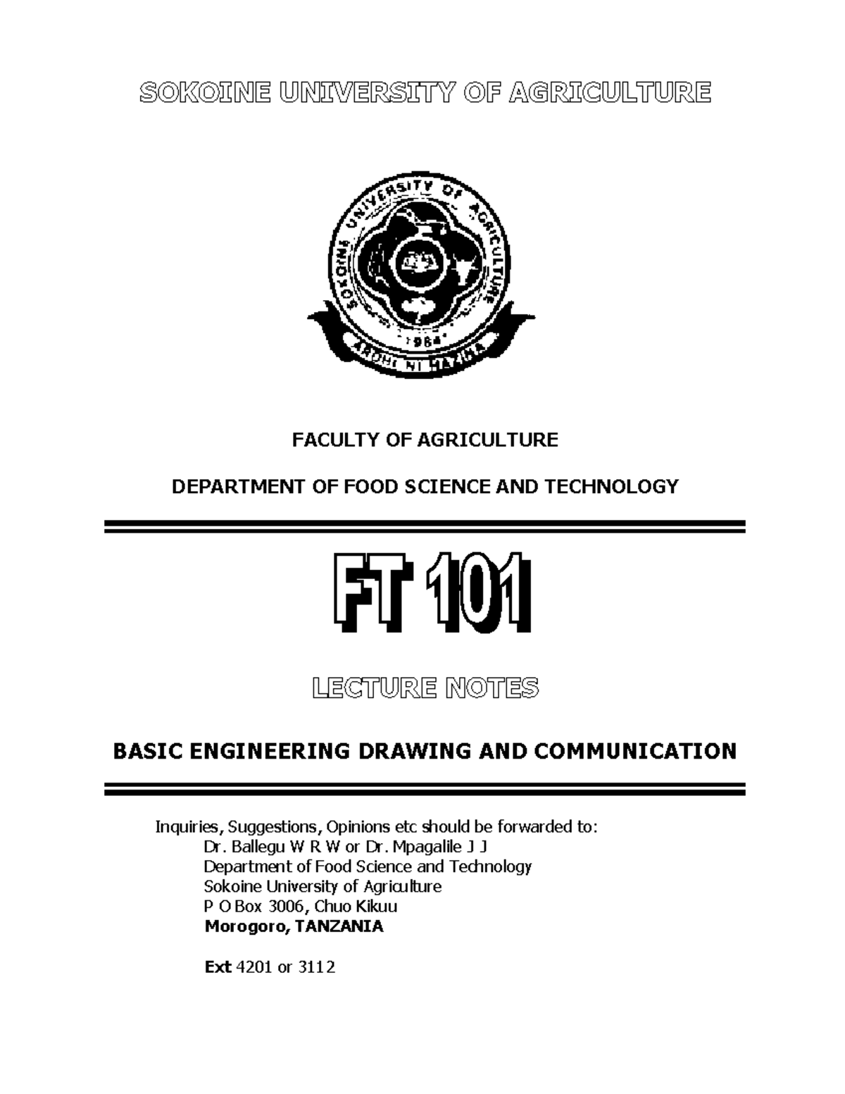 Technical Drawing Module 1 - SOKOINE UNIVERSITY OF AGRICULTURE FACULTY ...