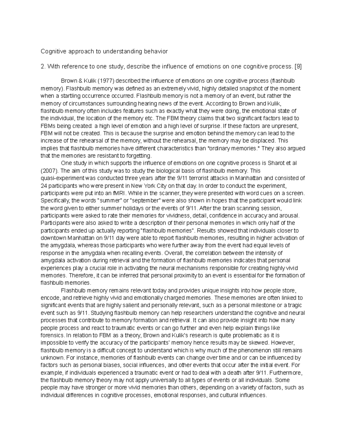 Cognitive SAQ - Paper 1 - Cognitive approach to understanding behavior ...