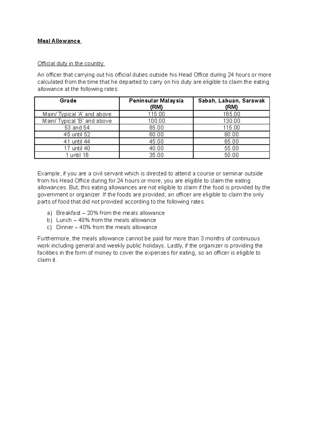 Meal Allowance General Order In Malaysia Meal Allowance Official Duty 