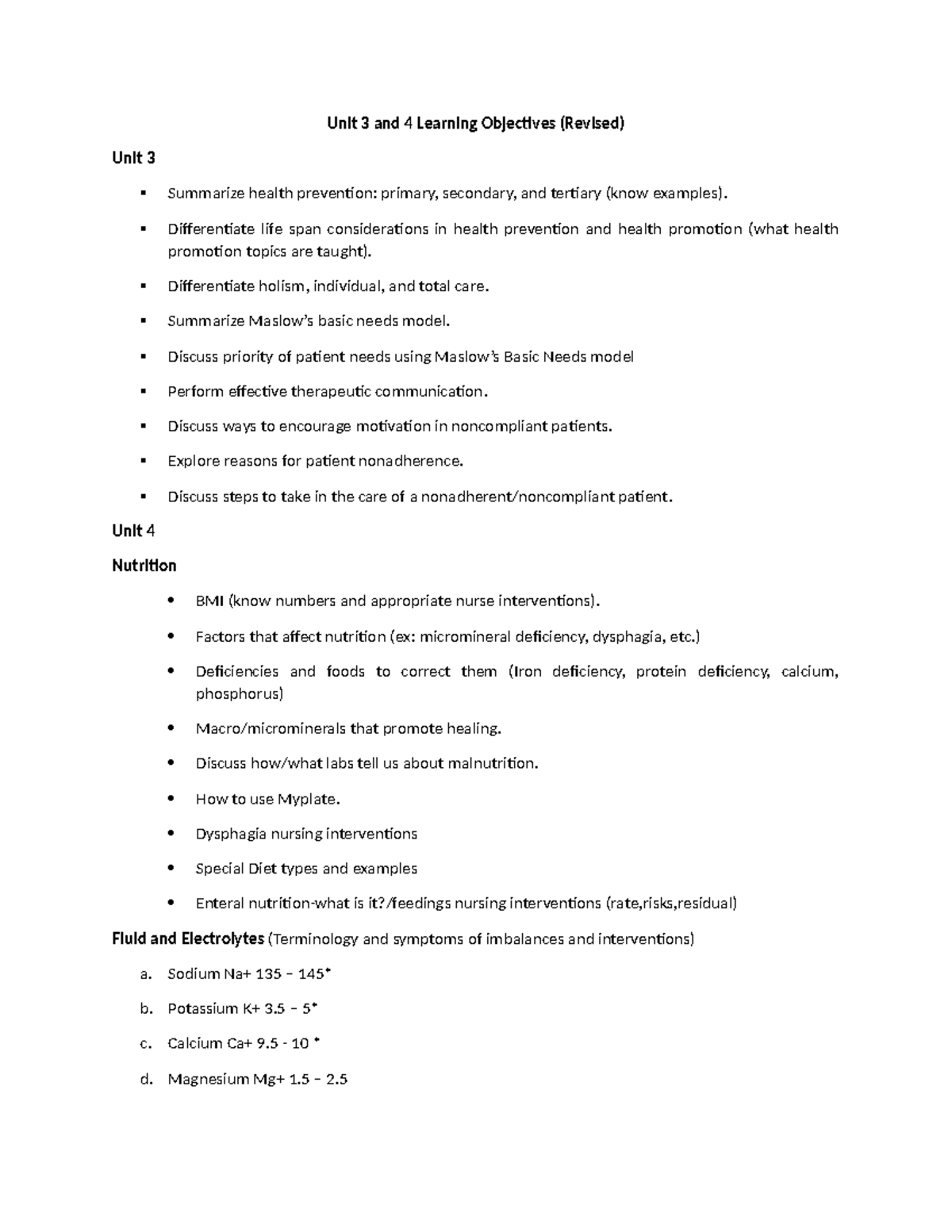 Unit 3 and 4 Learning Objectives - Unit 3 and 4 Learning Objectives ...