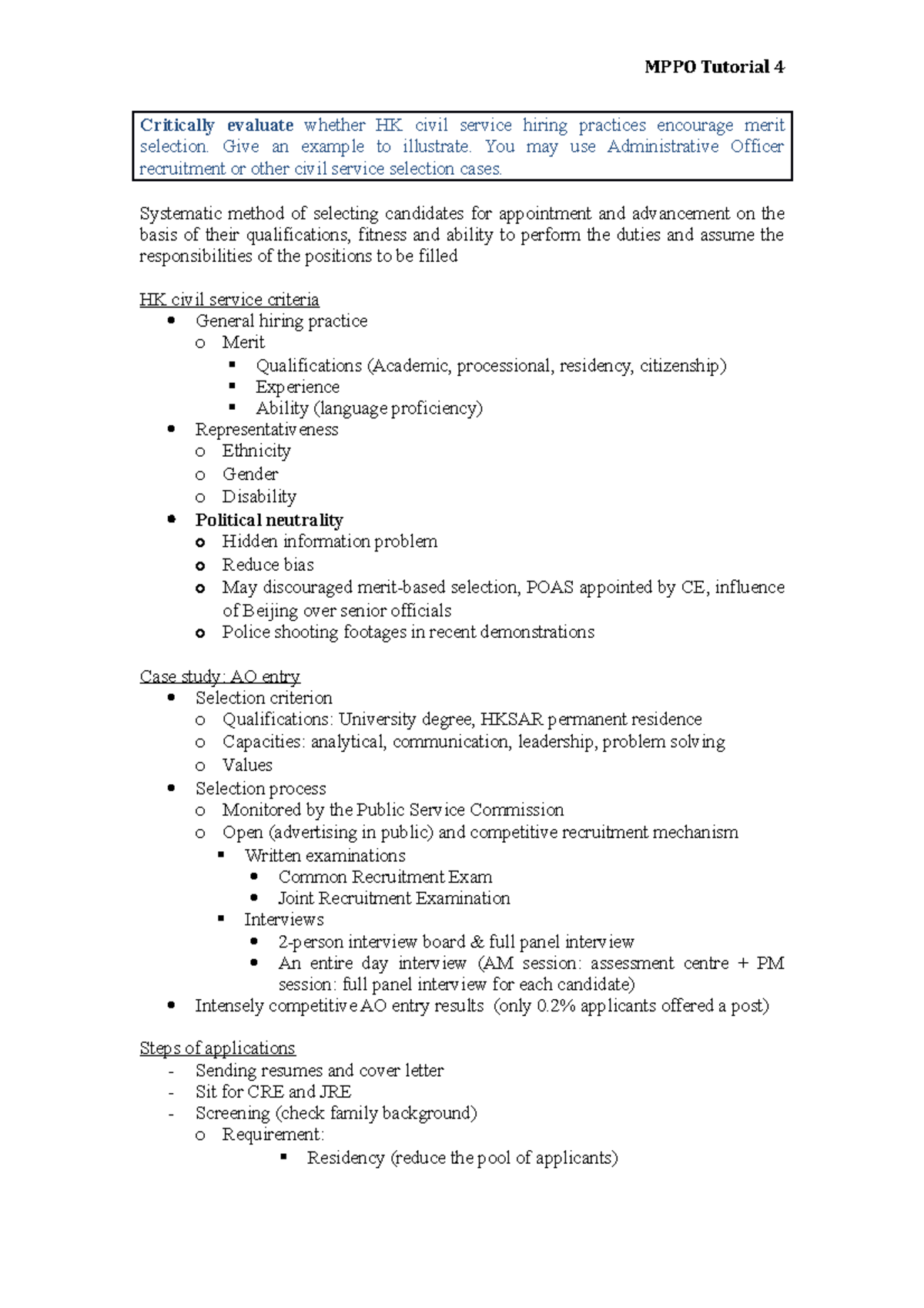 MPPO Tutorial 4 - Selection of Civil Service - MPPO Tutorial 4 ...