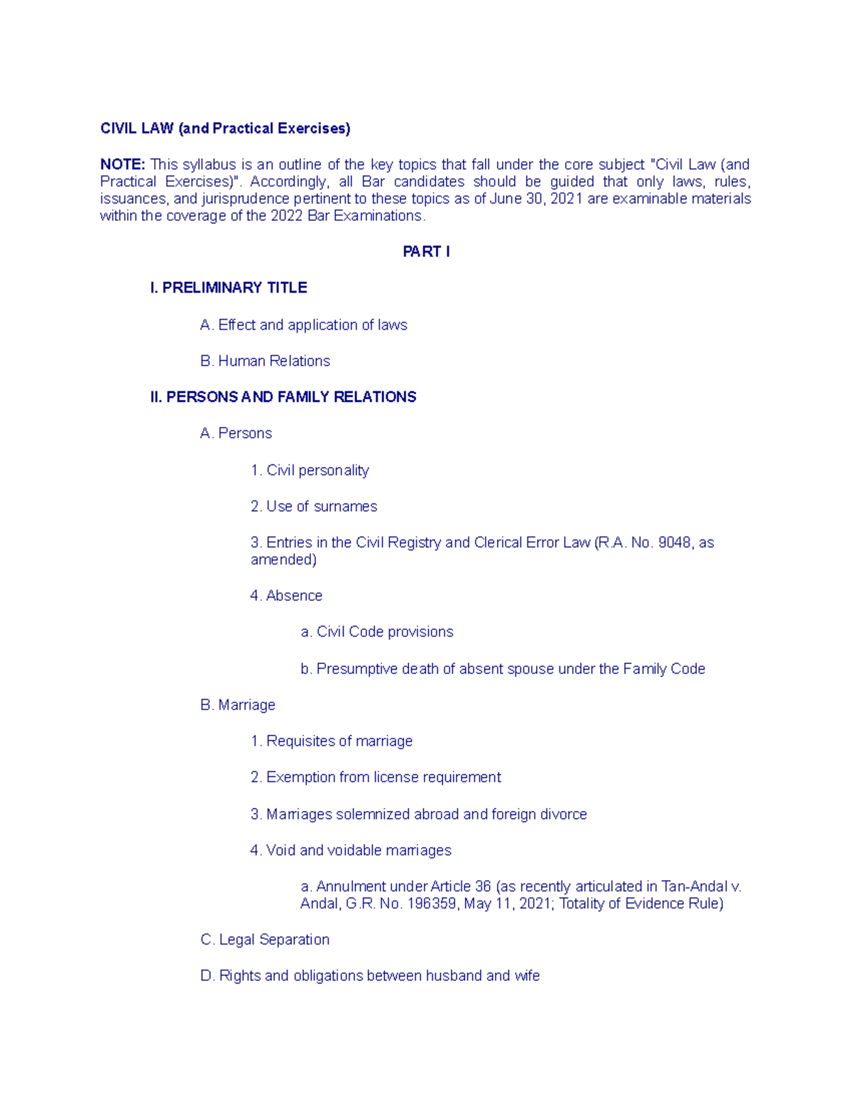 Civil LAW - CIVIL LAW (and Practical Exercises) NOTE: Practical ...