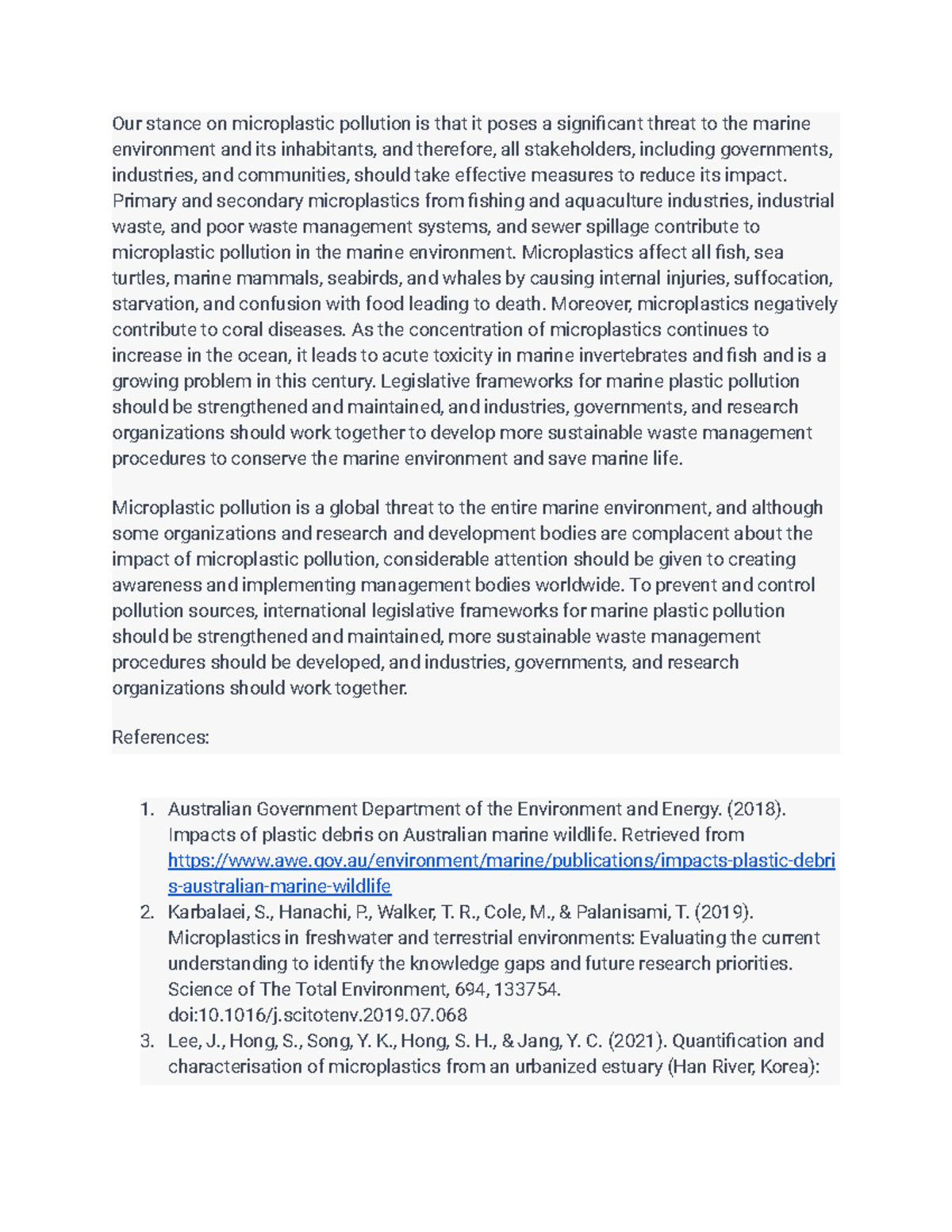 Conserving marine wildlife position statement assignment evidance and ...