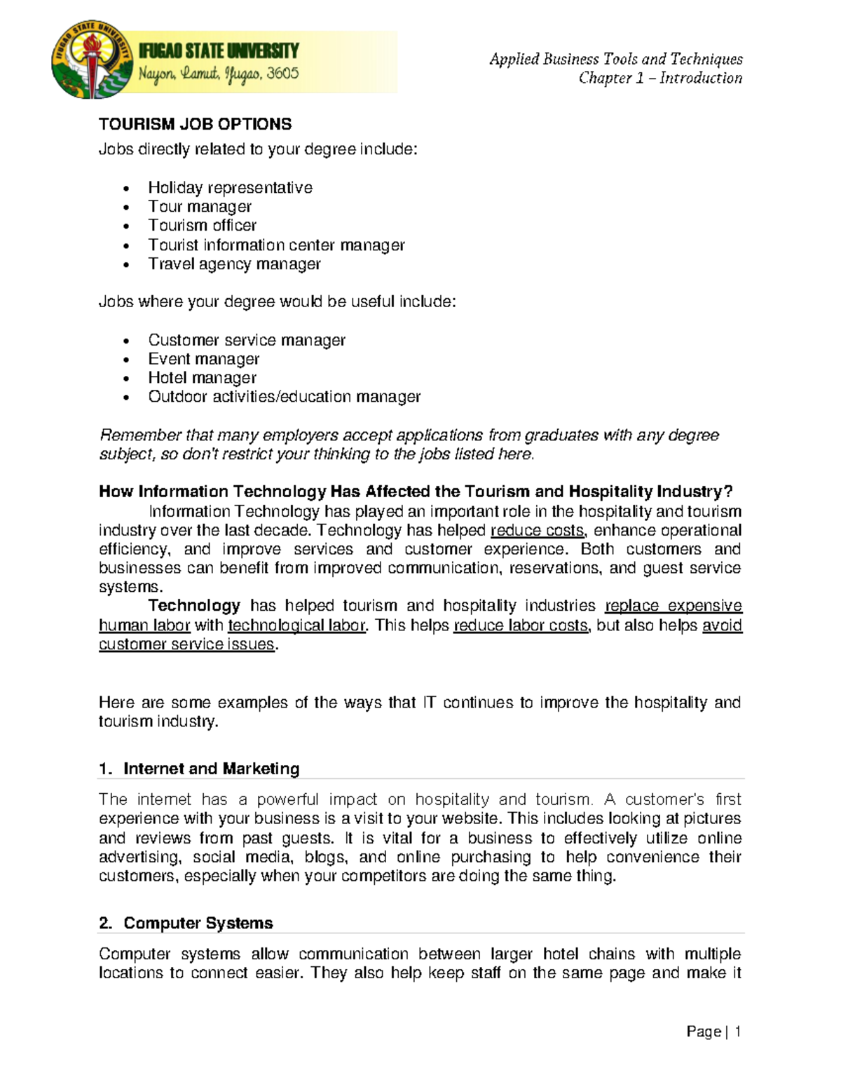 C1 Introduction to Applied business tools and techniques - Bachelor in ...