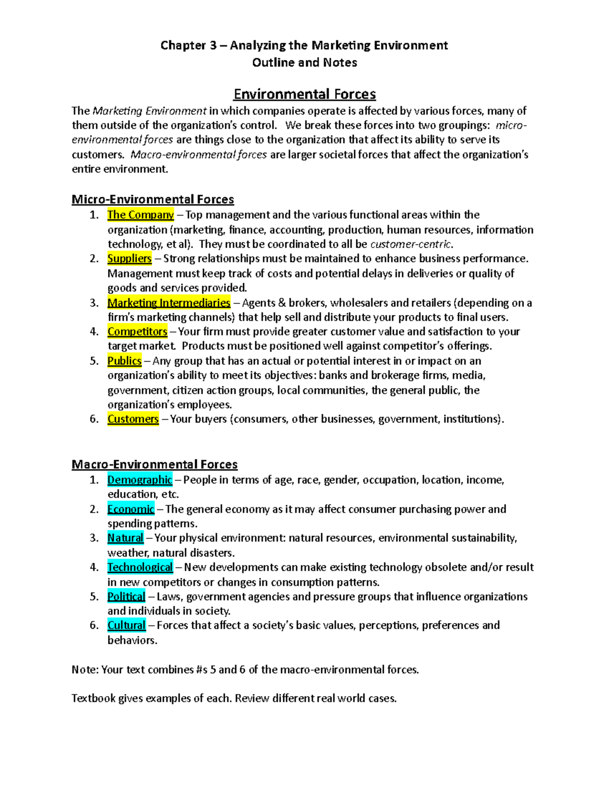MKT340 - Chapter 3 Outline - Chapter 3 – Analyzing the Markeing ...