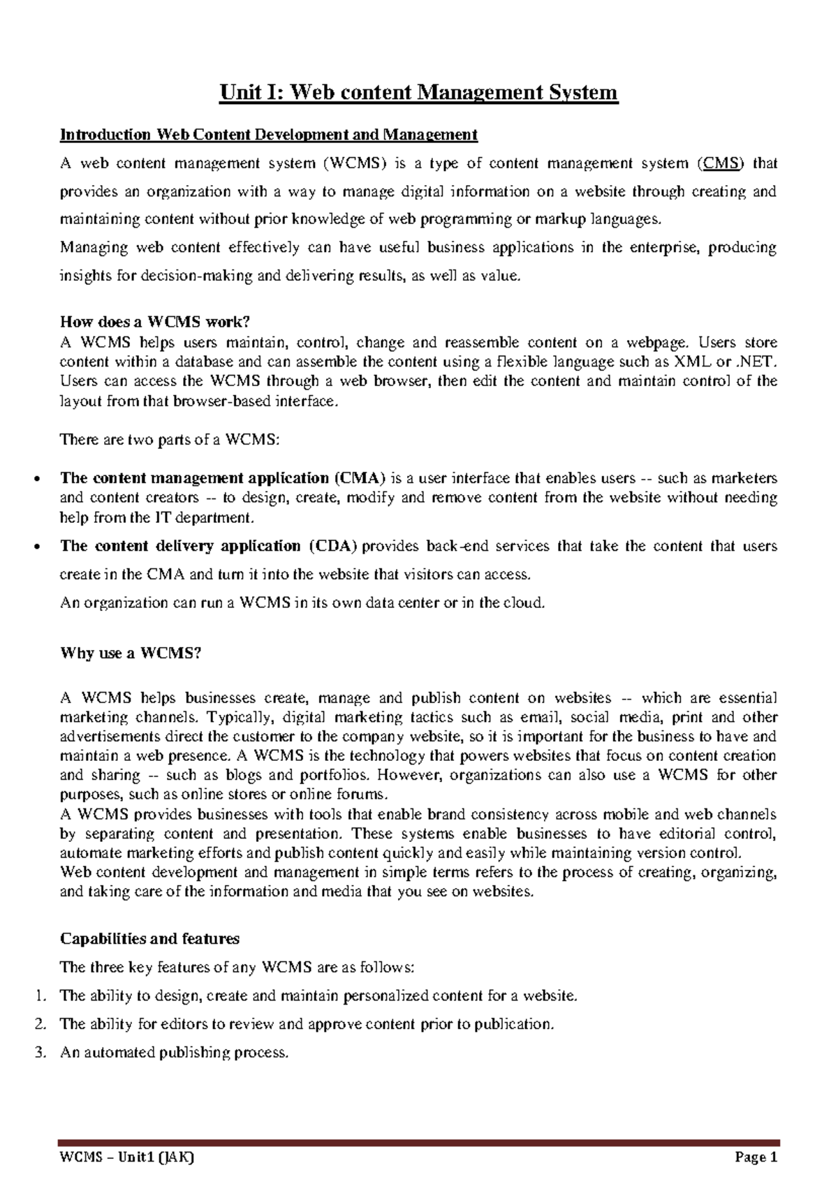 WCMS Unit 1 - Unit I: Web content Management System Introduction Web ...