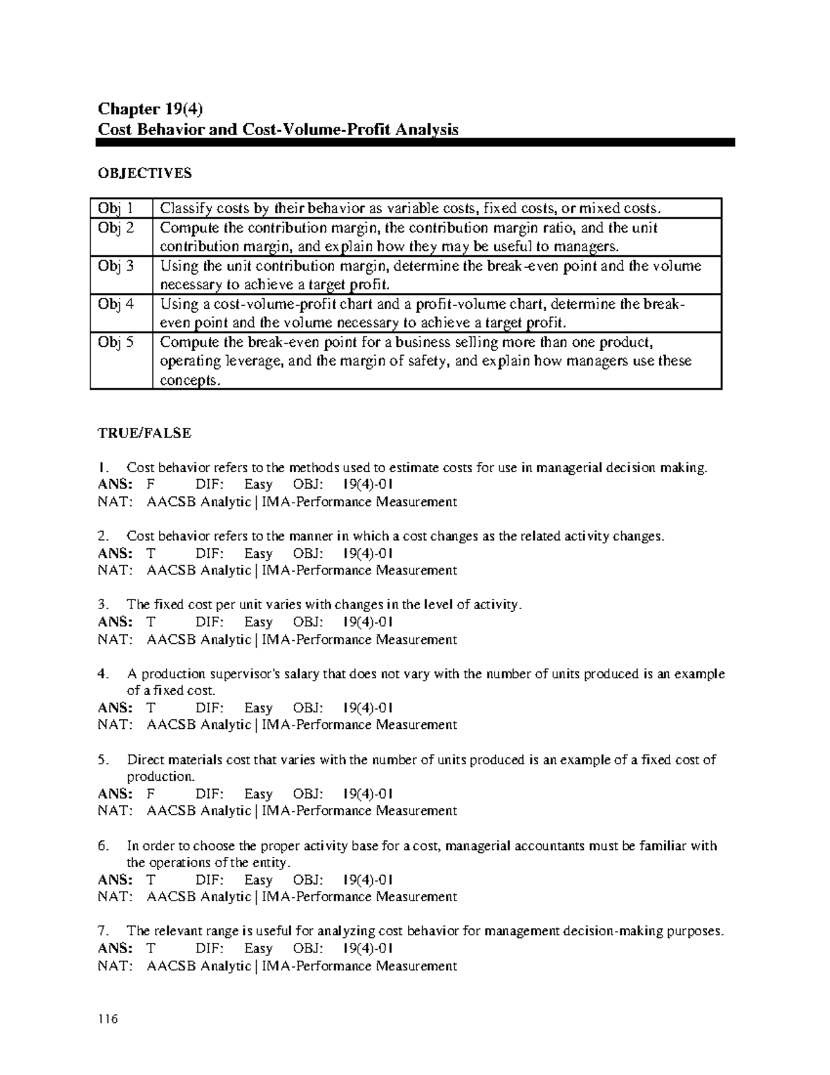 MAS CVP - cvp analysis - 116 Chapter 19(4) Cost Behavior and Cost-Volume-Profit Analysis ...