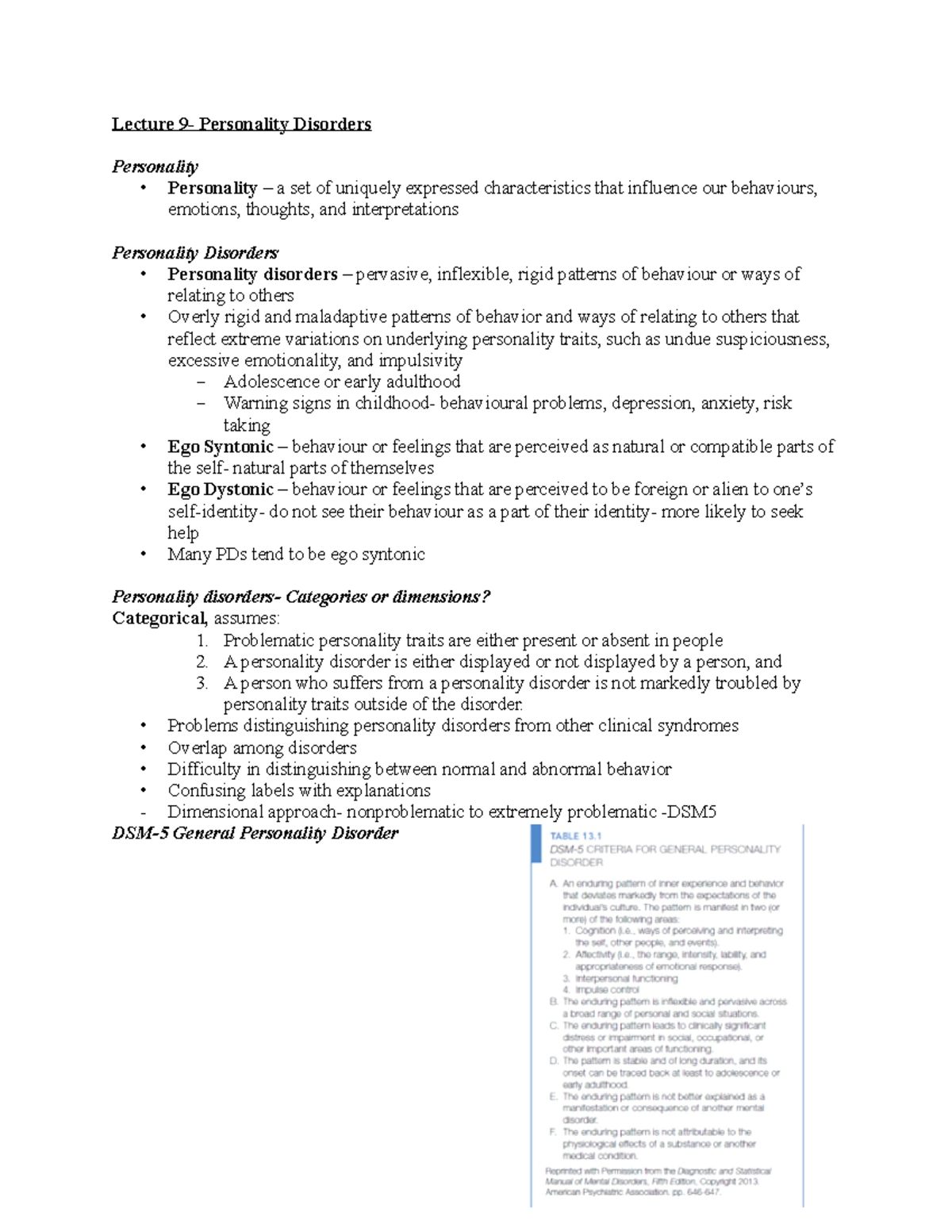 Lecture 9- Personality Disorders - Lecture 9- Personality Disorders ...