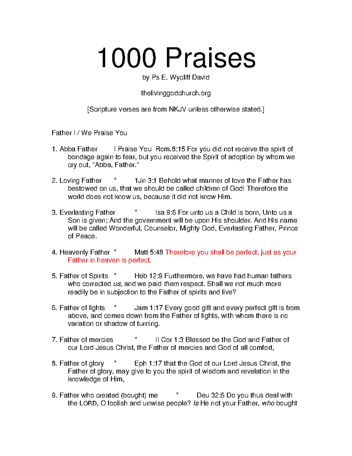 1000 Praises WITH Verses BY Wycliff David - 1000 Praises by Ps E ...