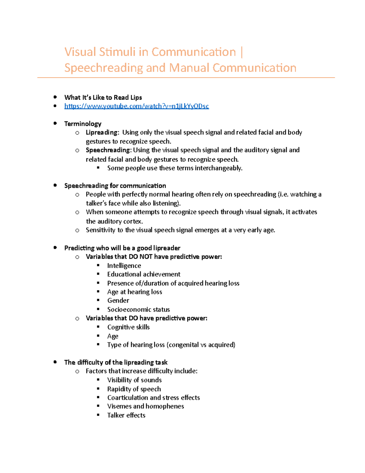 Visual Stimuli in Communication - o Speechreading : Using the visual ...