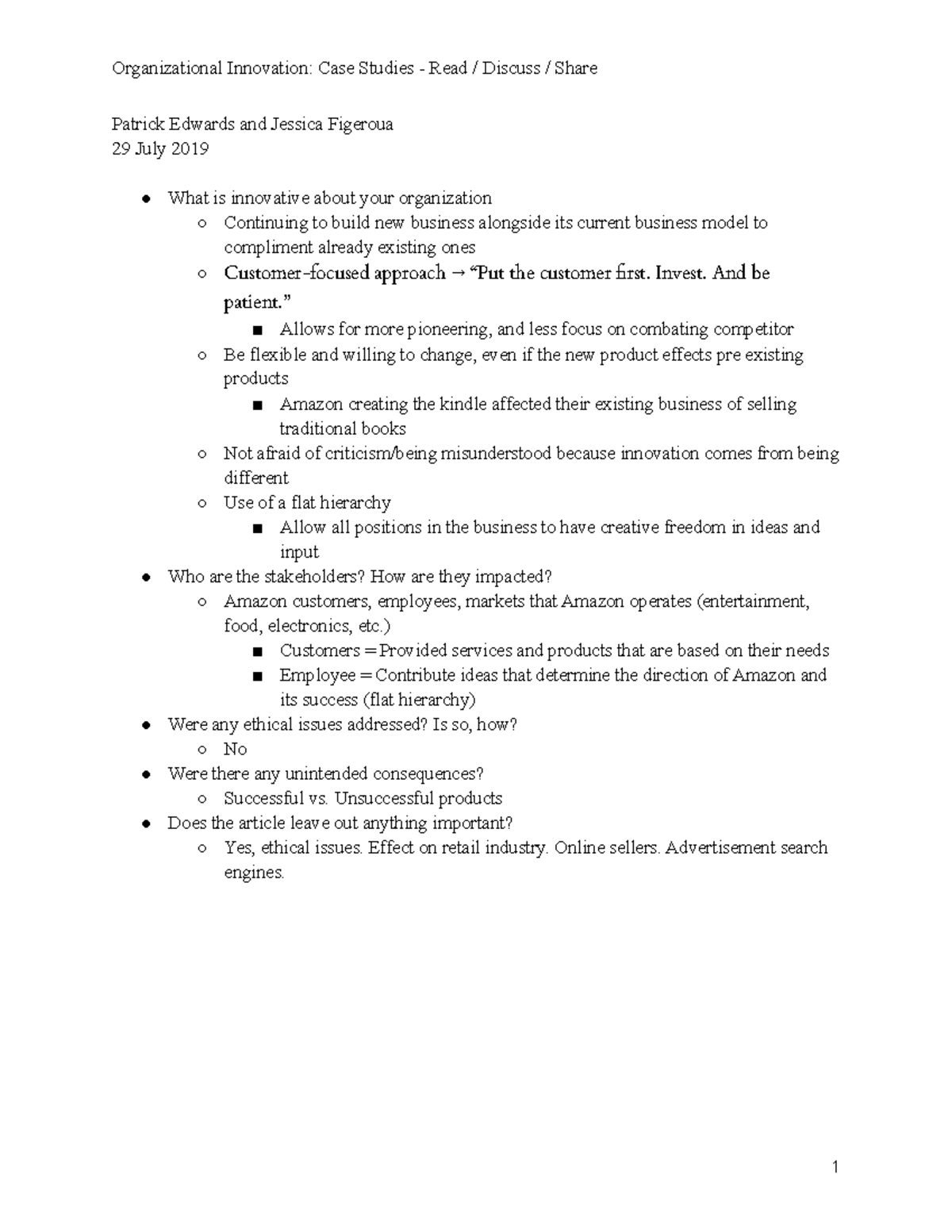 Organizational Innovation Case Studies - Read Discuss Share 7 29 19 ...