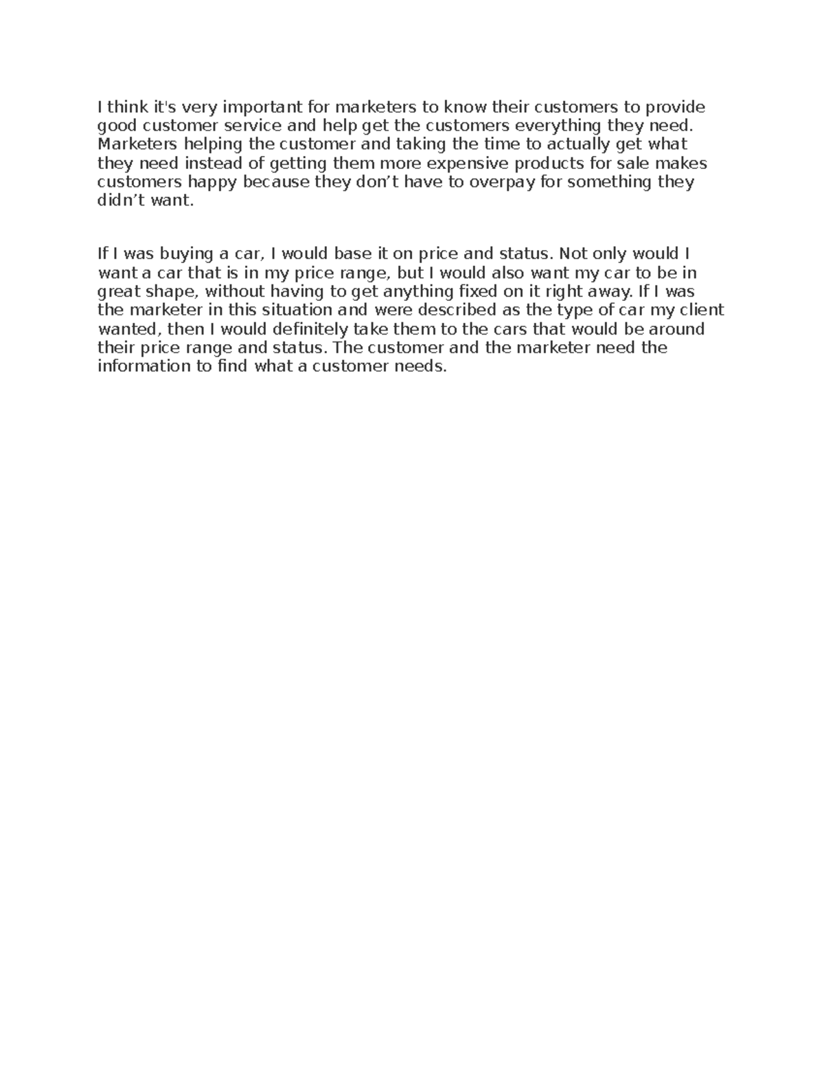 MKT Week 2 Assignment - Providing Good Customer Service - I think it's ...