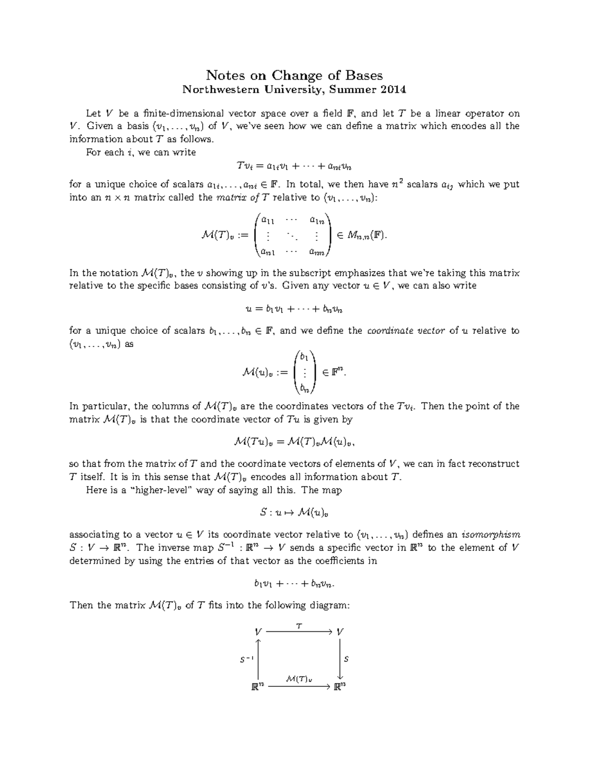 MATH 334 notes on change of bases 2014 - Notes on Change of Bases ...