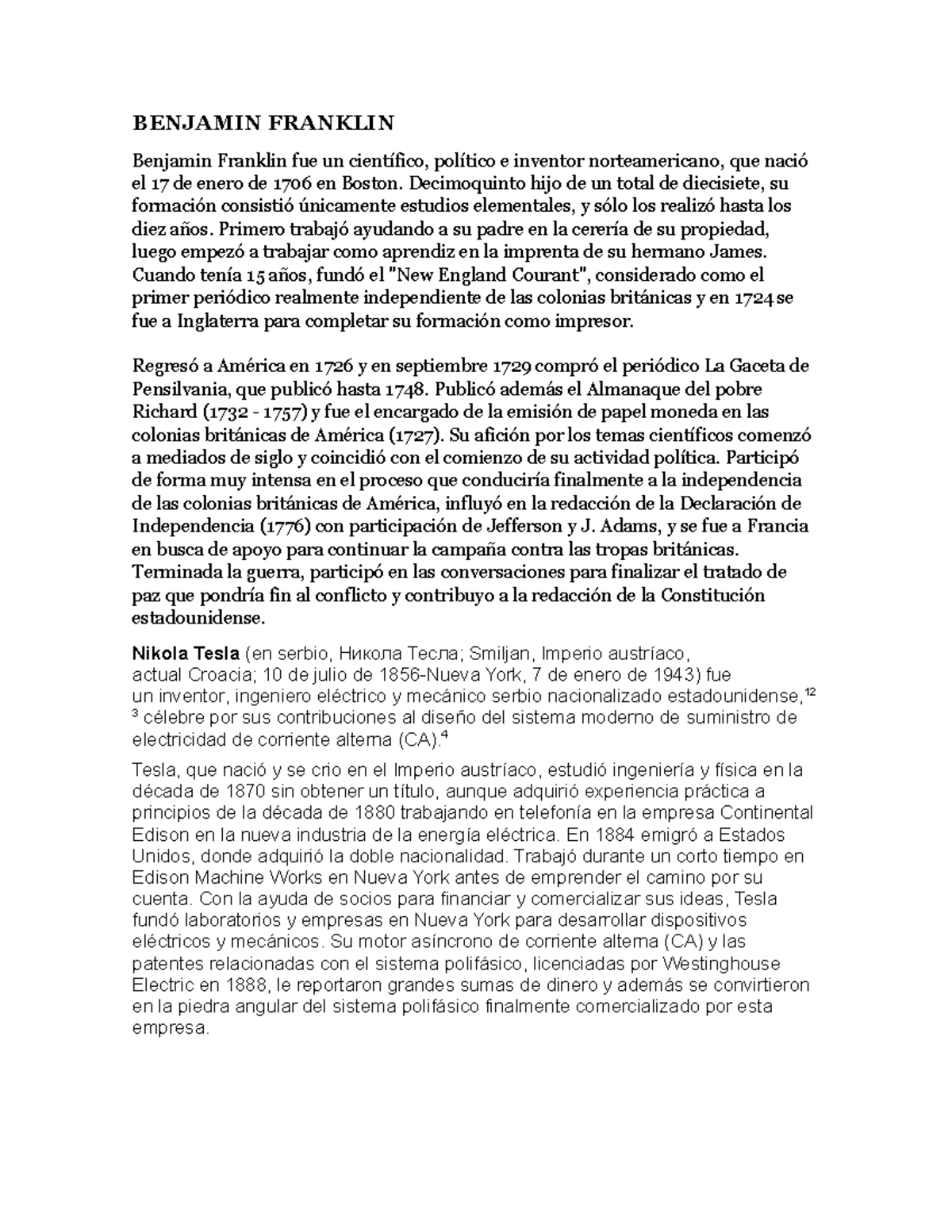 Benjamin Franklin - INFORMES DE LA EDUCACION - BENJAMIN FRANKLIN ...