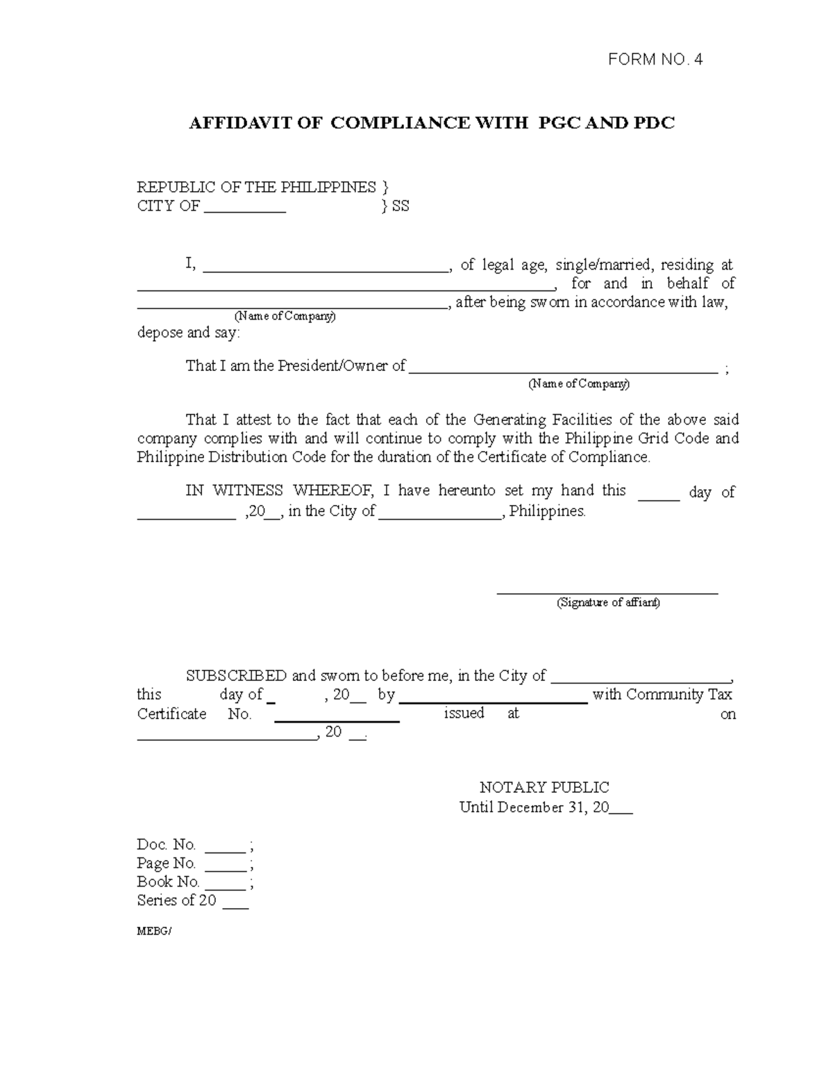 COC-Form+4+Affidavit+of+Compliance PGCand PDC - FORM NO. 4 AFFIDAVIT OF ...