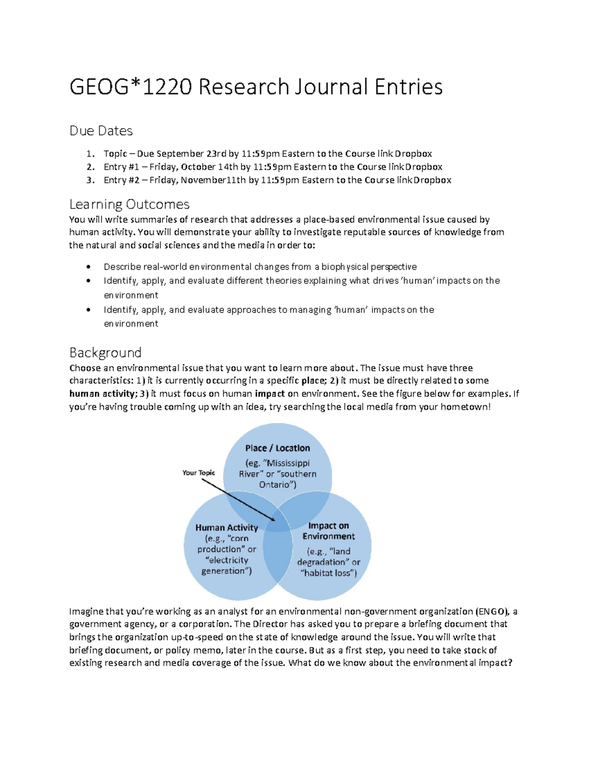 Research Journal Entries - You will demonstrate your ability to ...