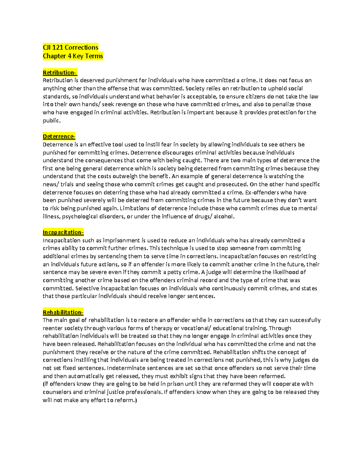 Cji121 Corrections Ch4 Notes - CJI 121 Corrections Chapter 4 Key Terms ...