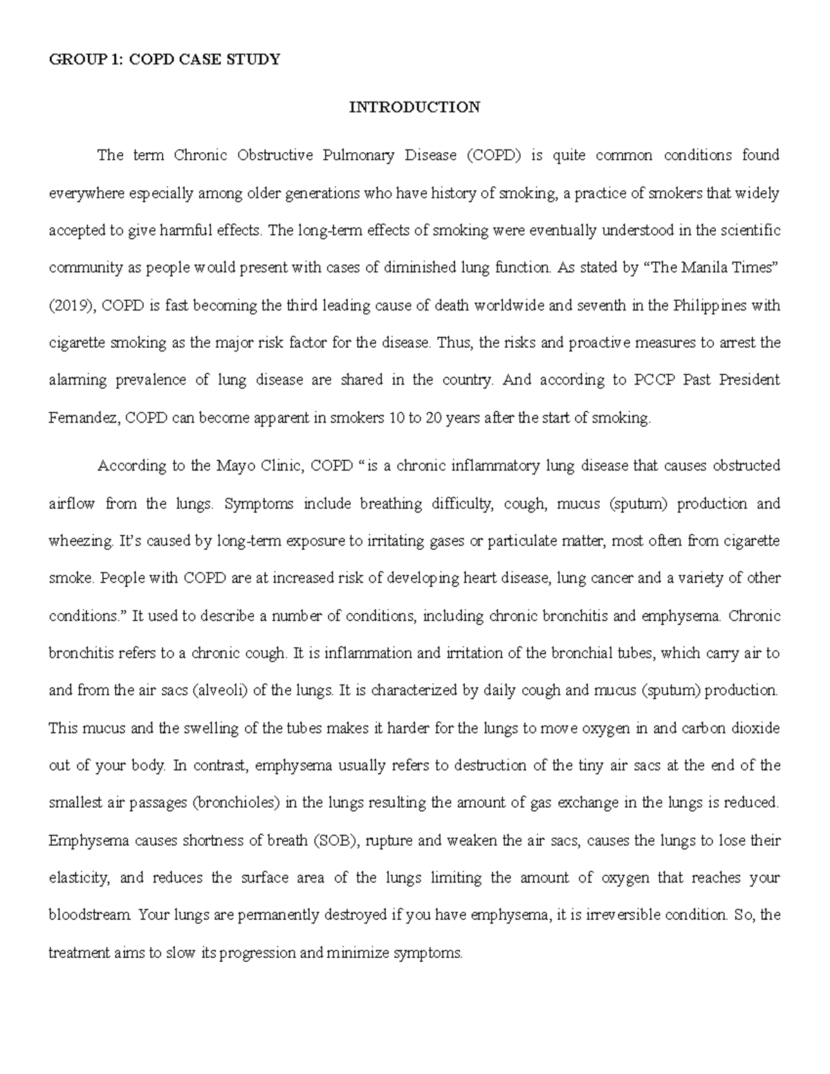 Group 1 COPD case study - GROUP 1: COPD CASE STUDY INTRODUCTION The ...