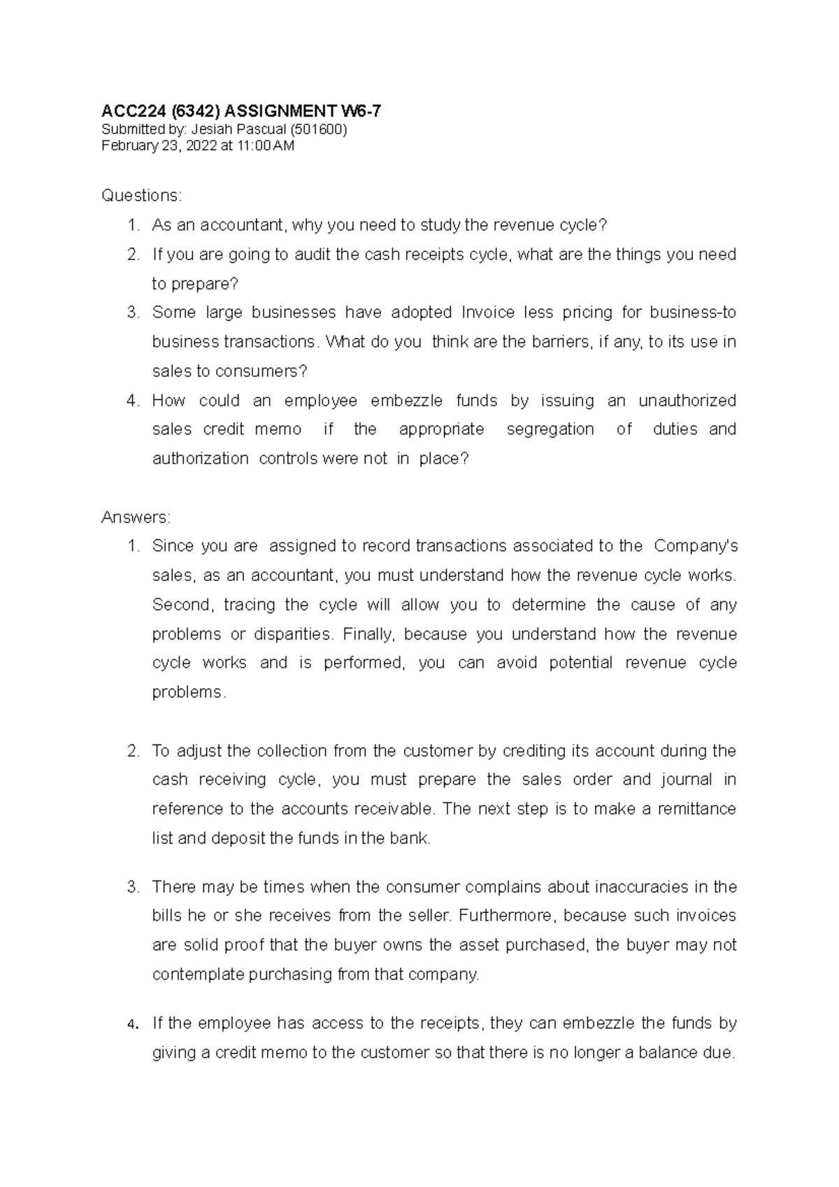 Pascual- Assignment W6-7 - ACC224 (6342) ASSIGNMENT W6- Submitted by: Jesiah Pascual (501600 ...