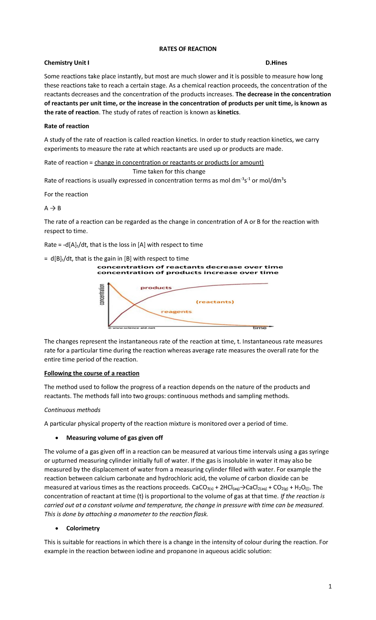 7. Rates OF Reaction part I-Chemistry Unit I - RATES OF REACTION ...