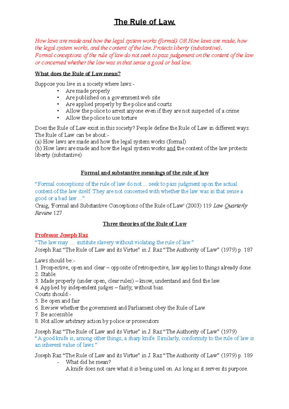 The Rule of Law - Lecture notes on the topic 'The Rule of Law'. This ...