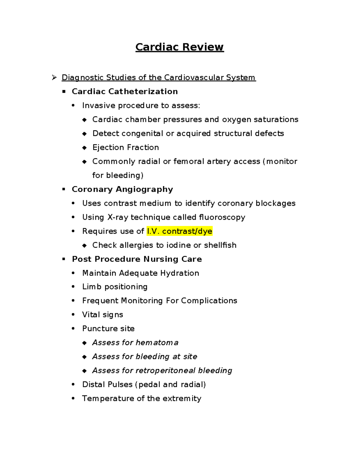 Cardiac Review - study - Cardiac Review Diagnostic Studies of the Cardiovascular System Cardiac ...