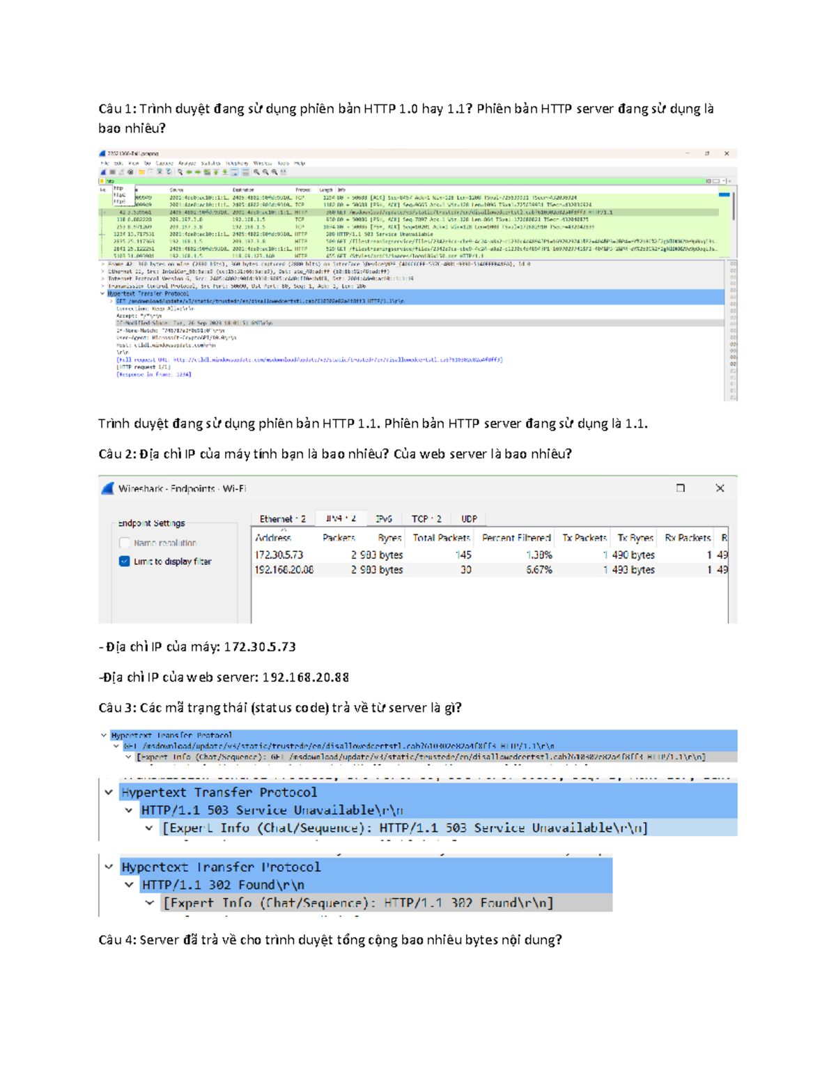Th2 - bài tập nhập môn mạng - Câu 1: Trình duyệt đang sử dụng phiên bản ...