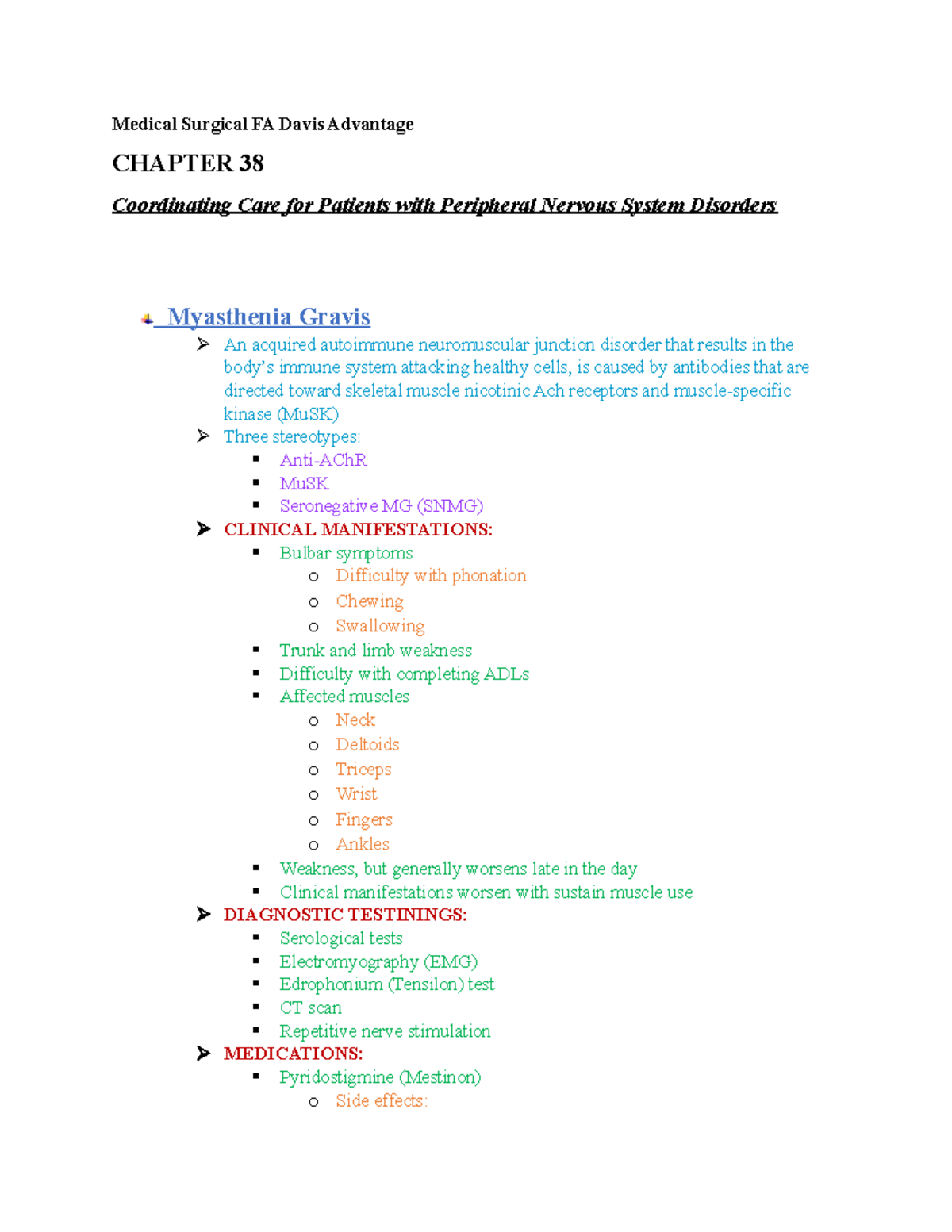 CHP 38 Notes - Med-Surg - Medical Surgical FA Davis Advantage CHAPTER ...