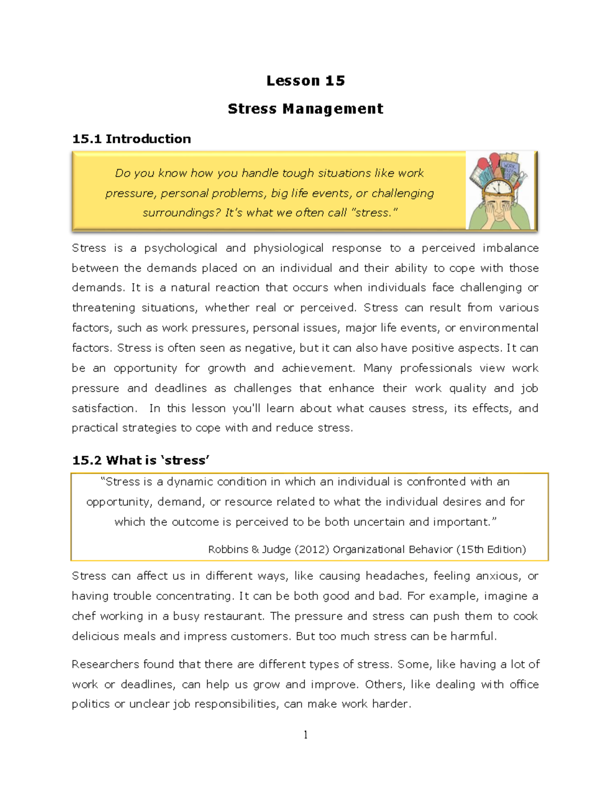 Lesson 15 Stress Mgt - Question and answers - Lesson 15 Stress ...
