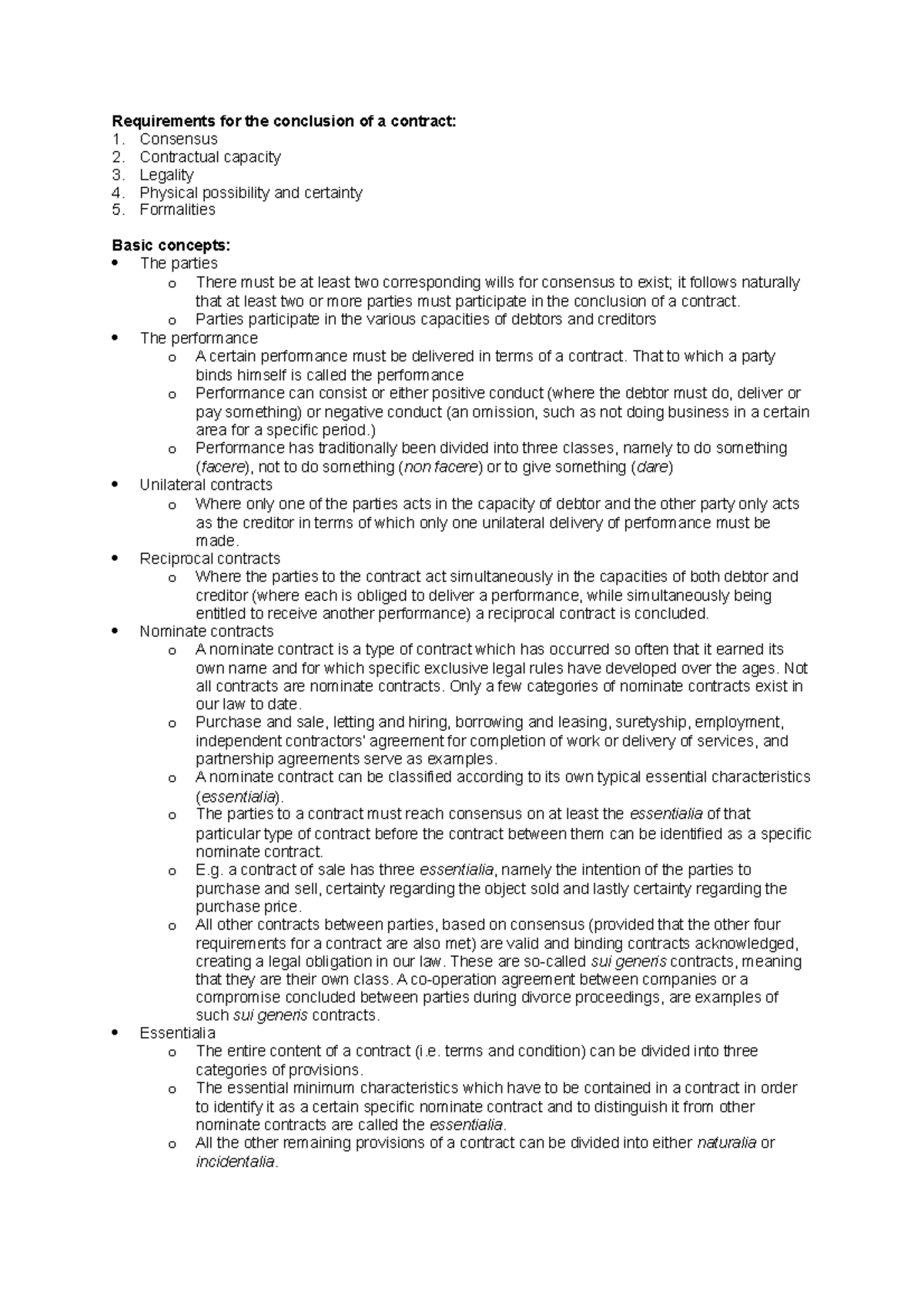 Unit 4 - Law of contract - Requirements for the conclusion of a ...