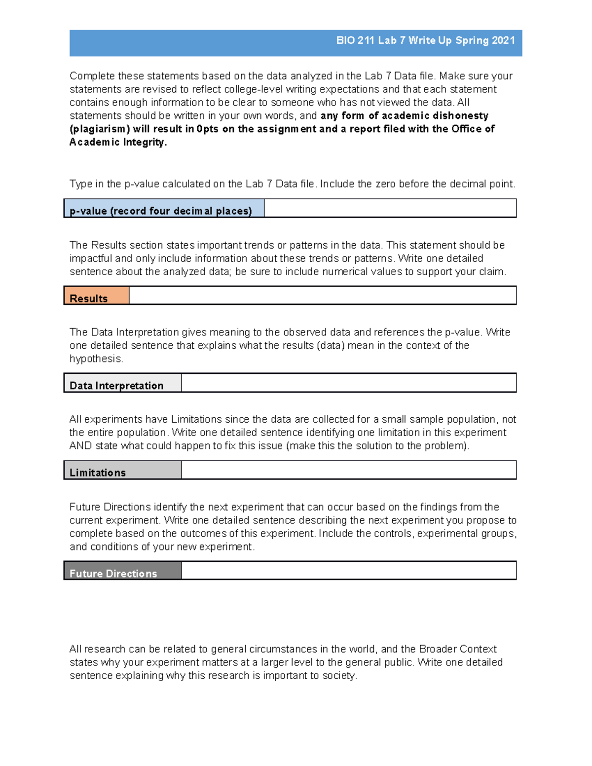 BIO 211 Lab 7 Write Up - Complete these statements based on the data ...
