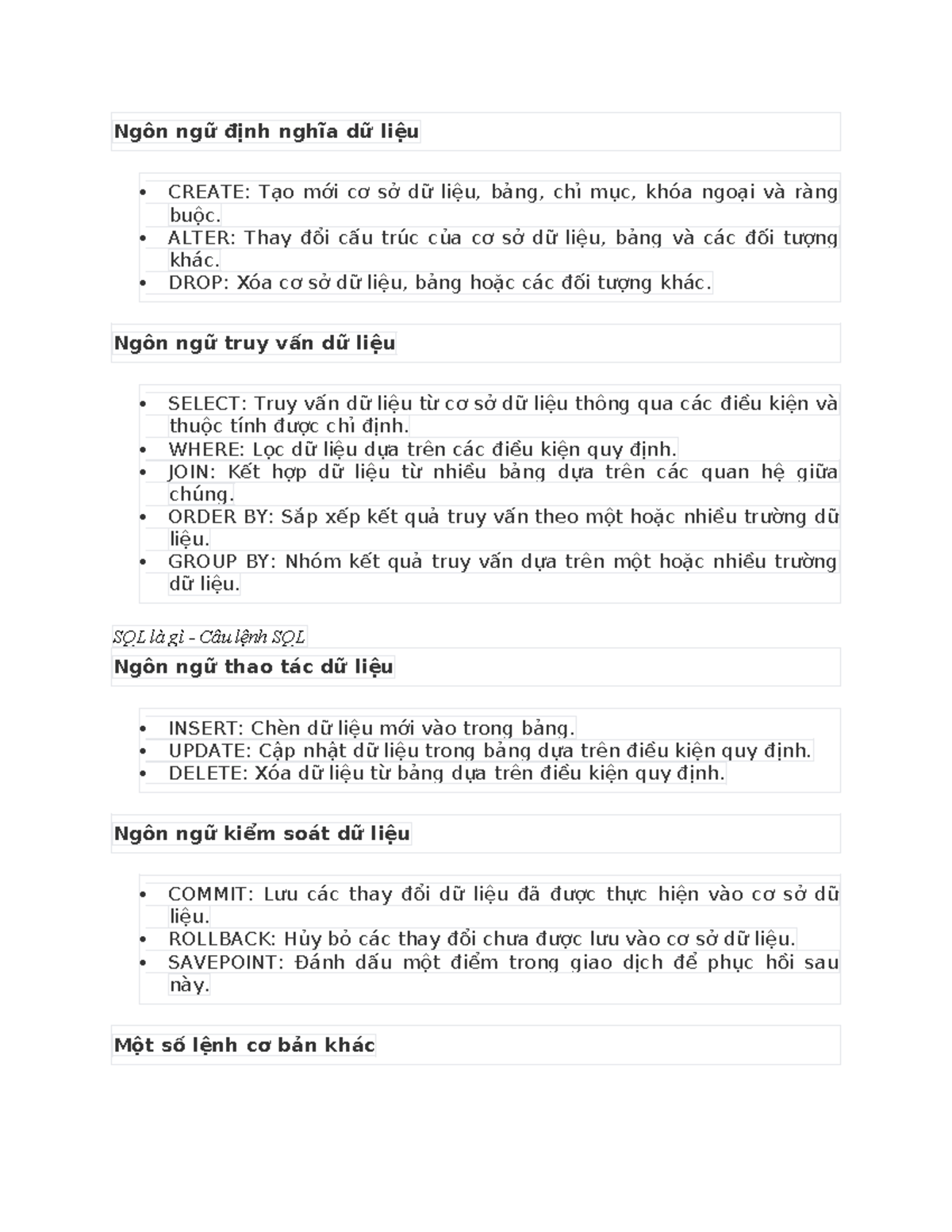 Câu lệnh SQL - Câu Lệnh SQL - Ngôn ngữ định nghĩa dữ liệu CREATE: Tạo ...