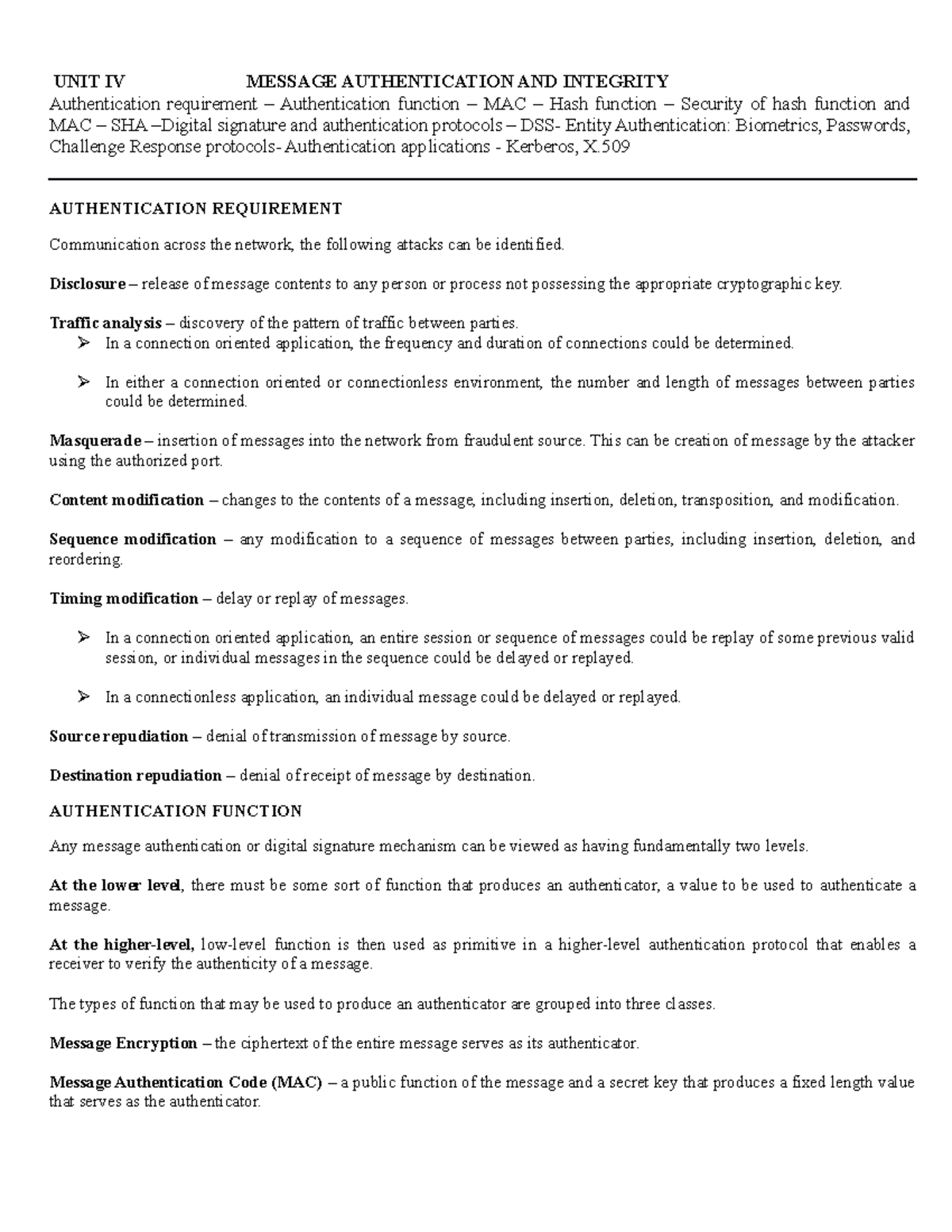 Cns Unit Iv Notes Cs8792 Cryptography And Network Security Unit Iv Message Authentication