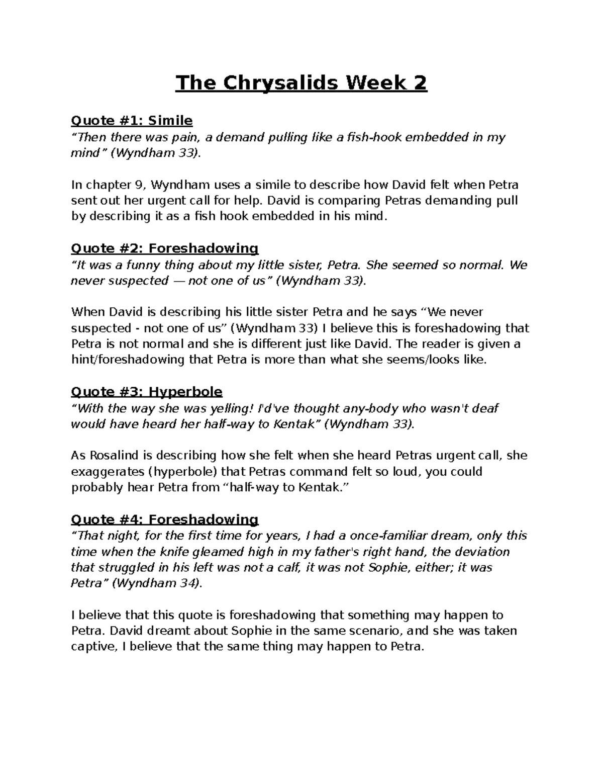 ENG1D Module 12 The Chrysalids Week2 - The Chrysalids Week 2 Quote #1 ...