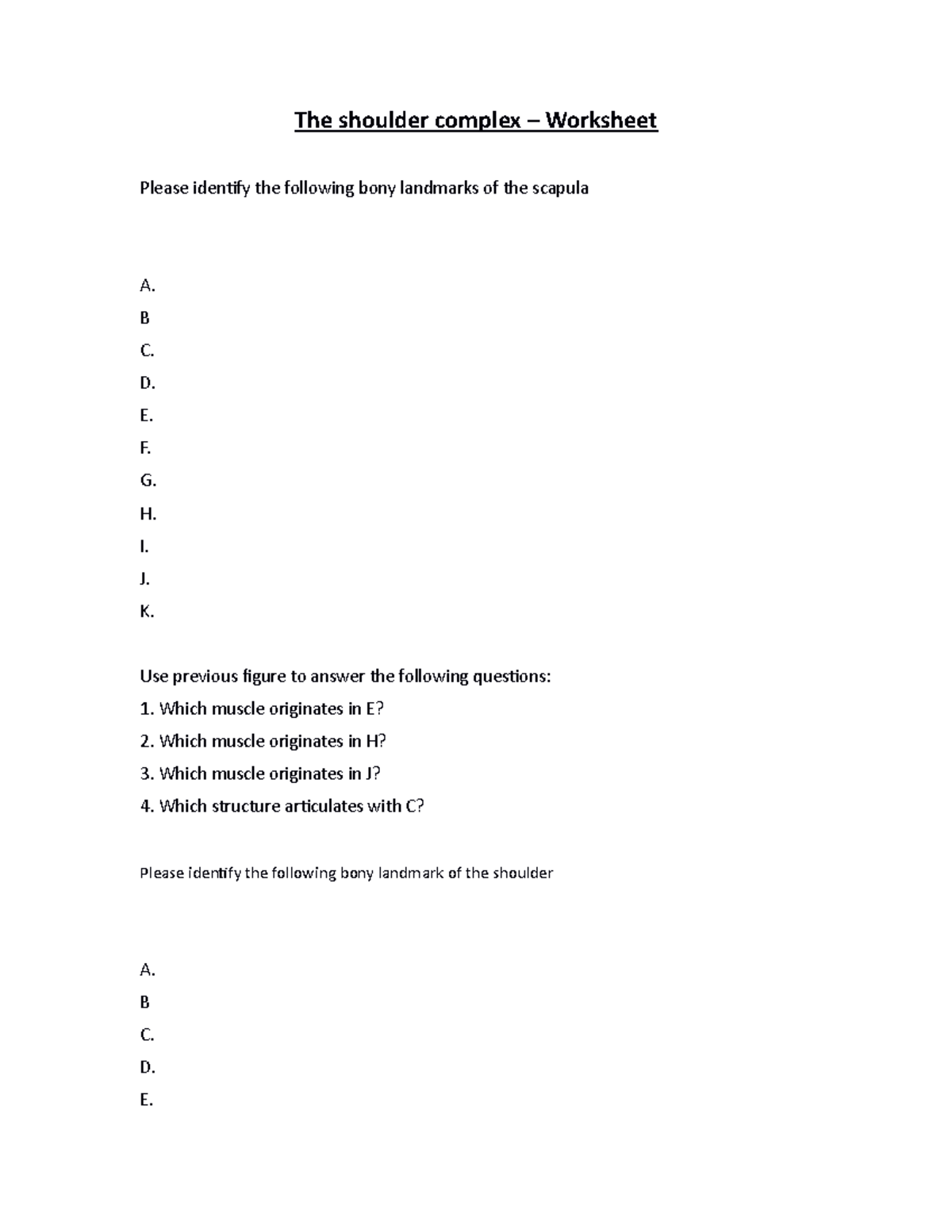 The shoulder complex- worksheet - The shoulder complex – Worksheet ...