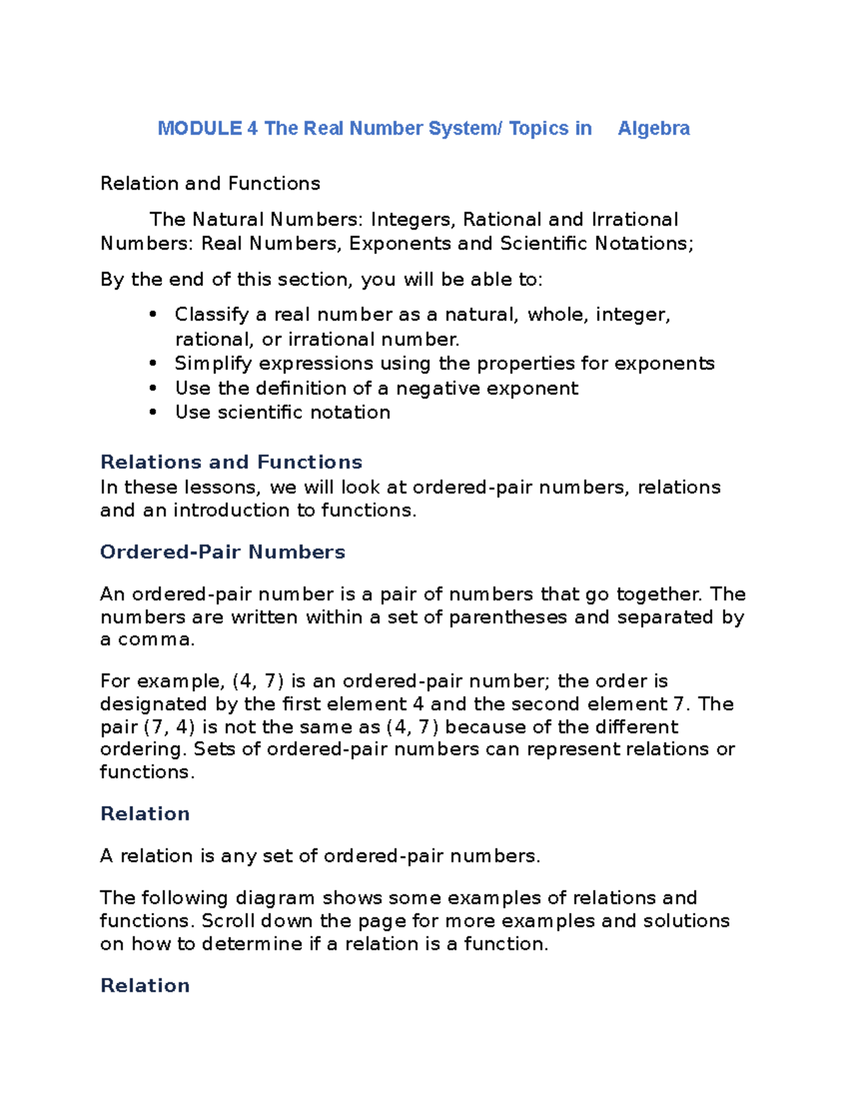 Chapter 4.1 The Real Number System Topics in Algebra -148304016 ...