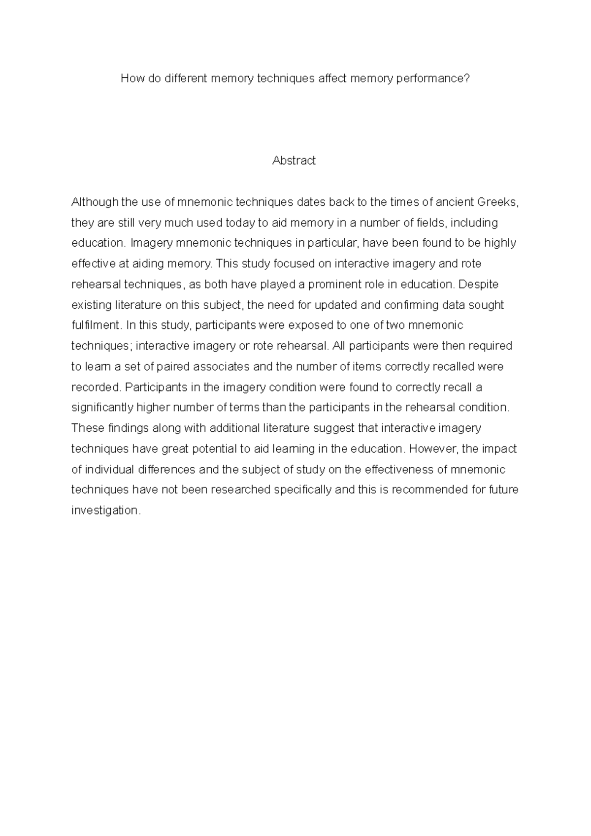 PS10087 lab report 3 - How do different memory techniques affect memory ...