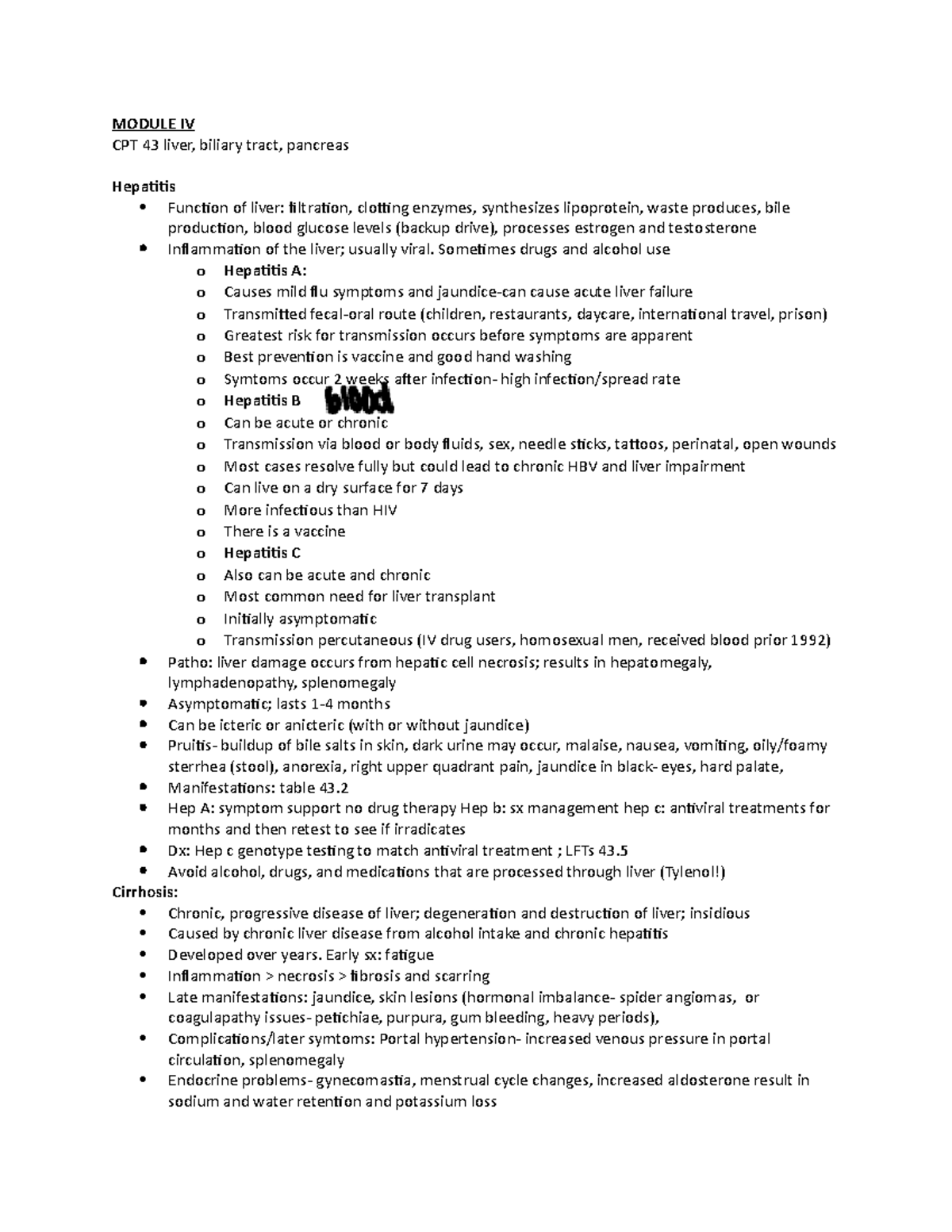 MOD IV notes copy - MODULE IV CPT 43 liver, biliary tract, pancreas ...