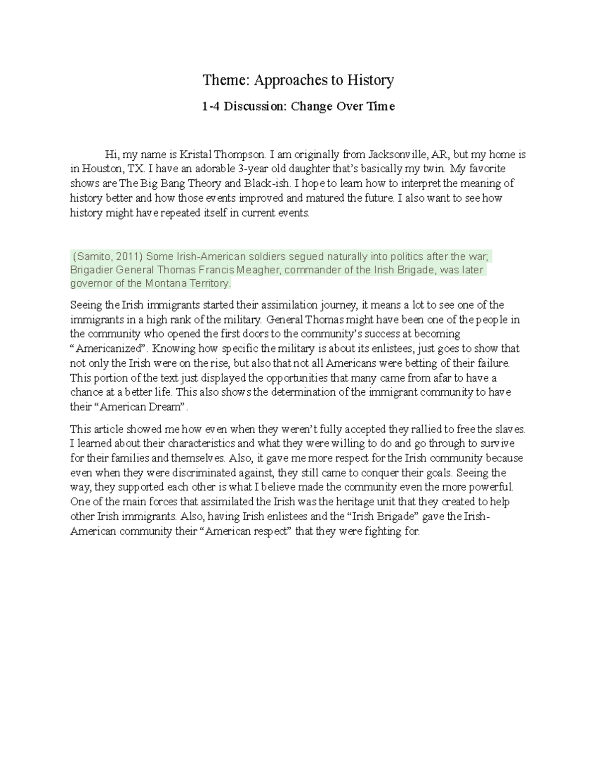 1-4 Discussion Change Over Time - Theme: Approaches to History 1-4 ...