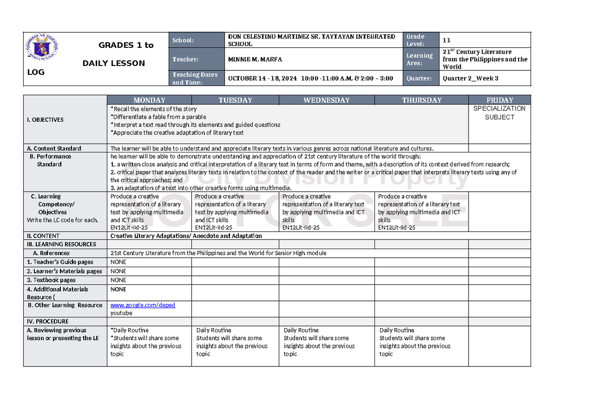 Quarter 2. DLL 21st WK 3 - may it helps you make your lessons easy to ...