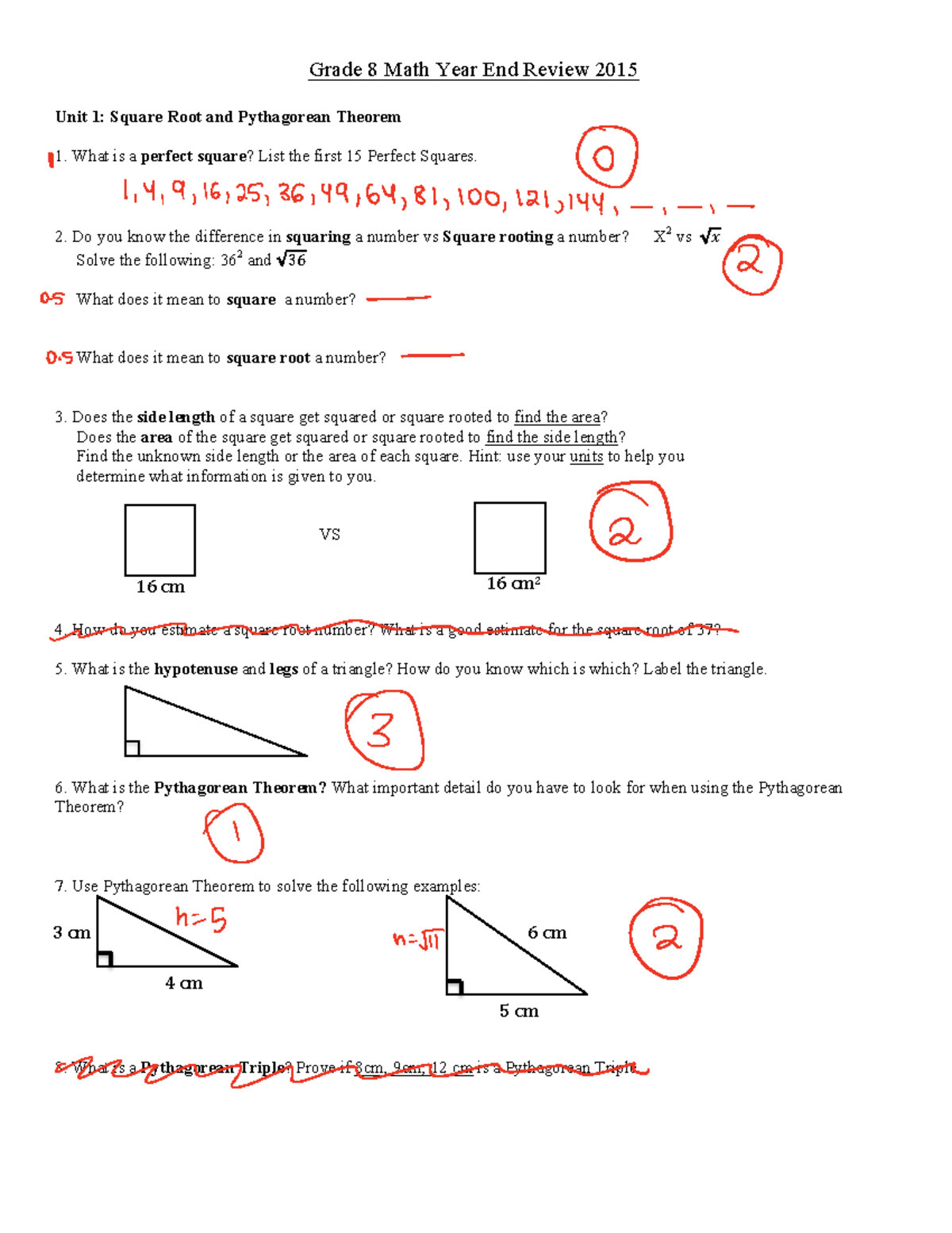 Math end of year review - Grade 8 Math Year End Review 2015 Unit 1 ...