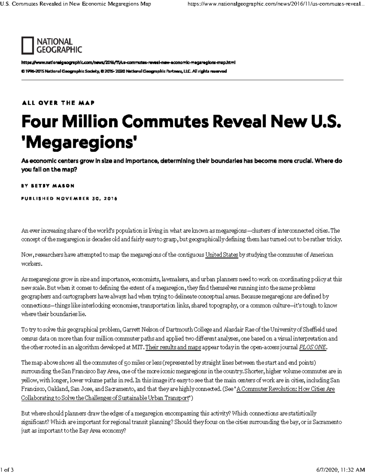 U.S. Commutes Revealed in New Economic Megaregions Map - An ever ...