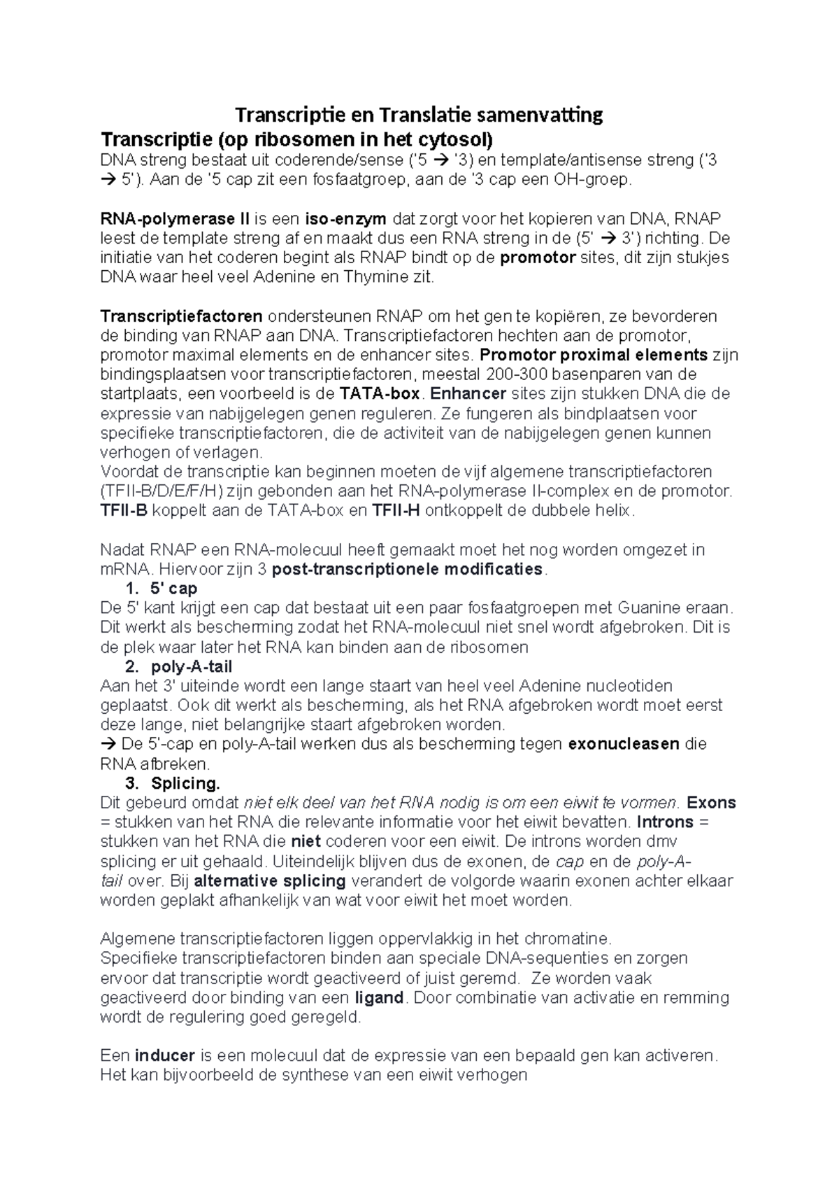 Transcriptie en Translatie samenvatting - Transcriptie en Translatie ...