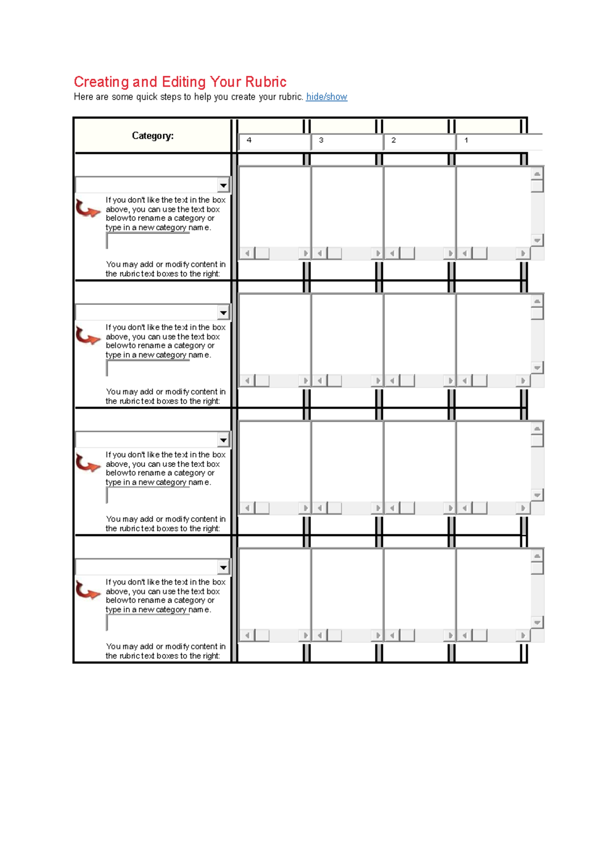 Creating and Editing Your Rubric - hide/show Category: If you don't ...